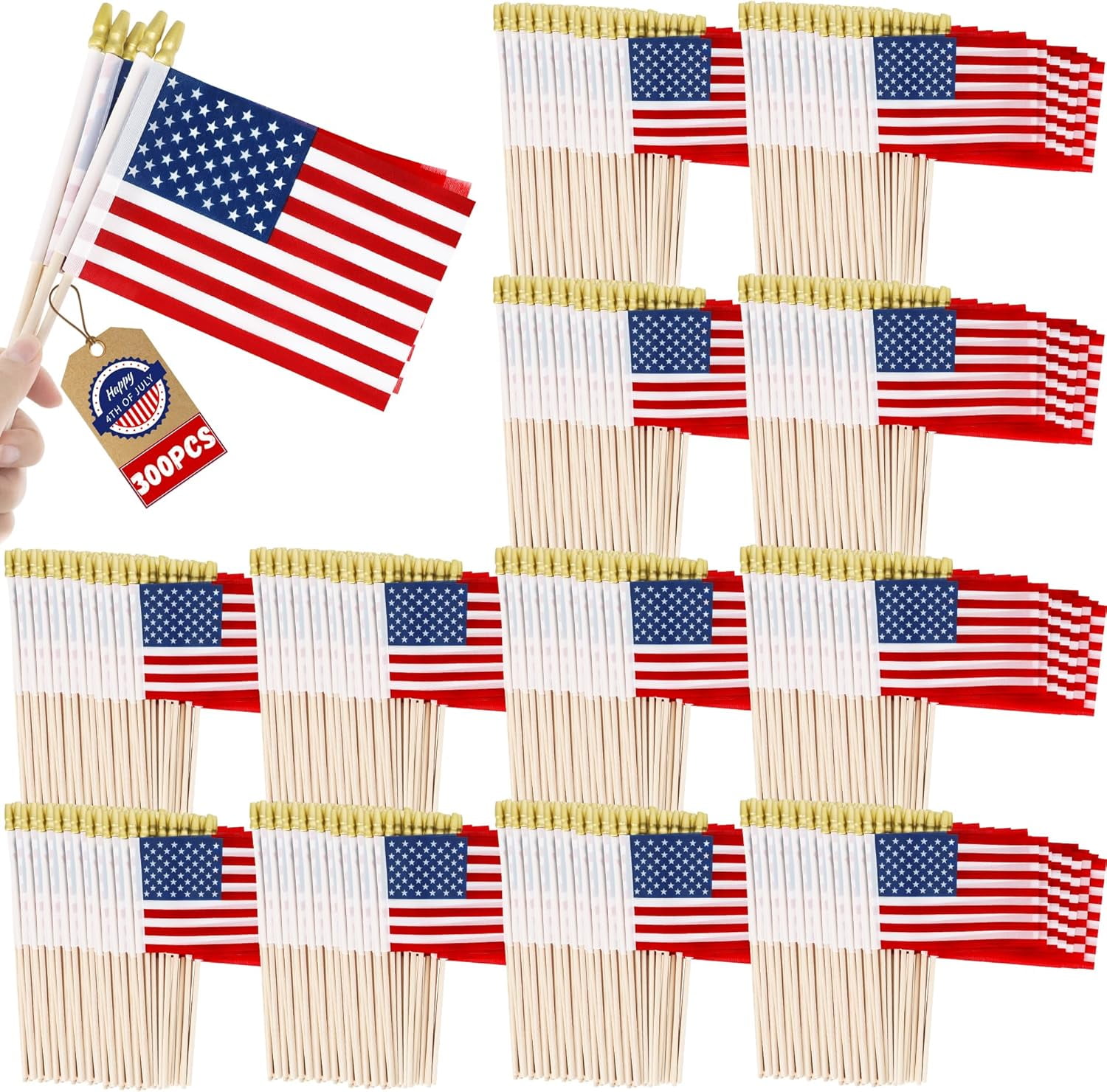 50-Pack 4x6 Inch Small American Flags on Stick - Patriotic USA Flags ...
