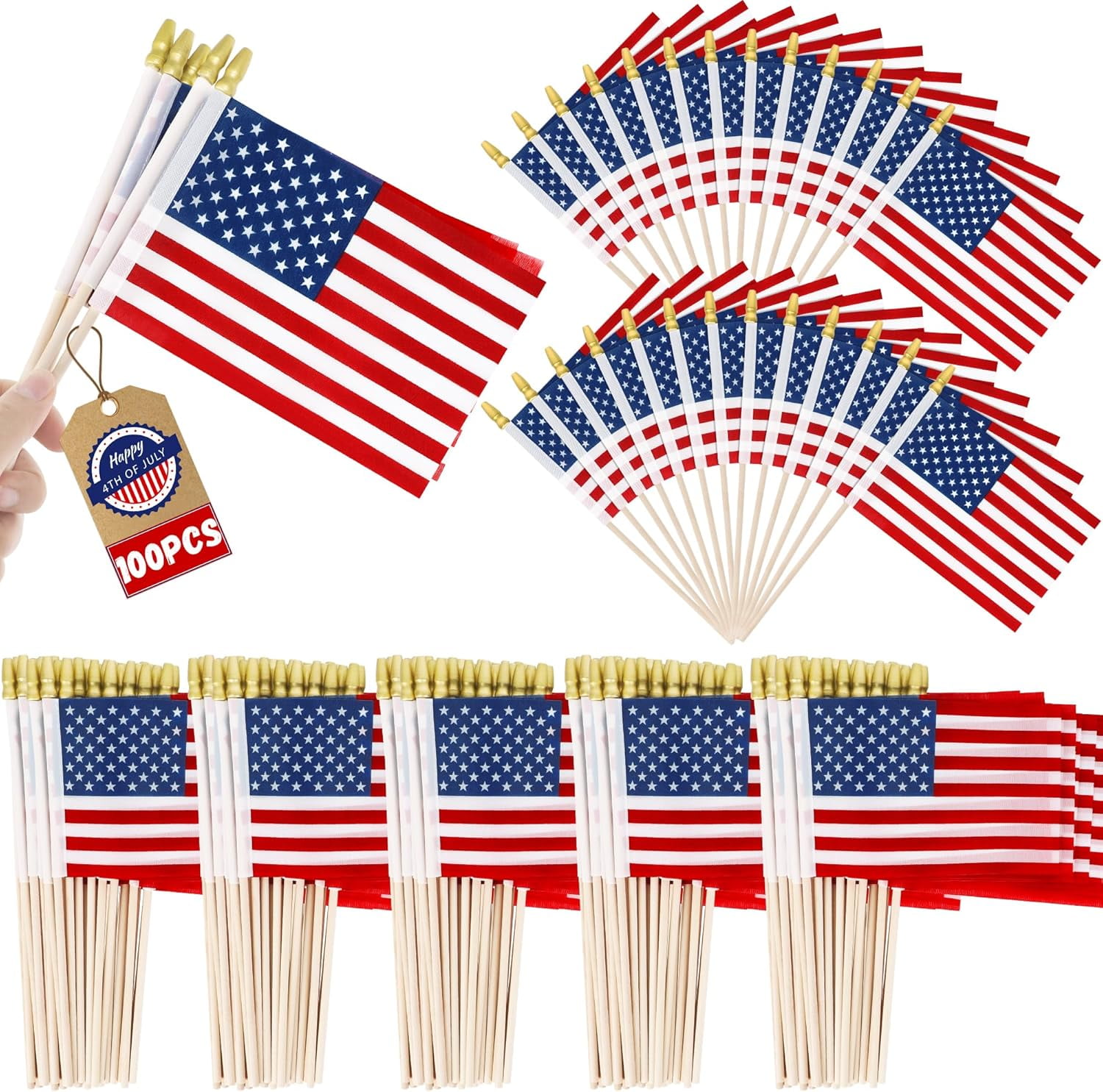50-Pack 4x6 Inch Small American Flags on Stick - Patriotic USA Flags ...