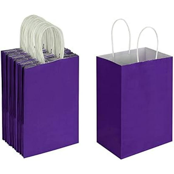 50 Pack 5.25x3.25x8.25 Inch Small Purple Kraft Paper Bags with Handles ...