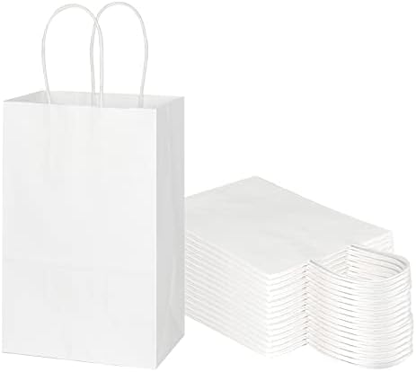 50 Pack 5.25x3.25x8.25 Inch Small White Kraft Paper Bags with Handles ...