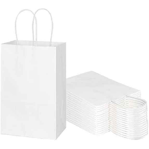 50 Pack 5.25x3.25x8.25 Inch Small White Kraft Paper Bags with Handles ...