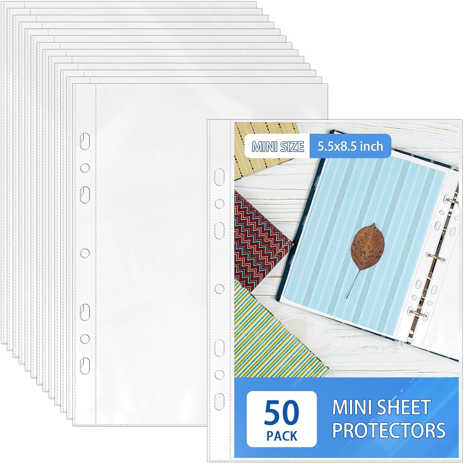 50 Pack 5.5x8.5 Inch Sheet Protectors for 3 or 6 Ring A5 Binder, Half ...