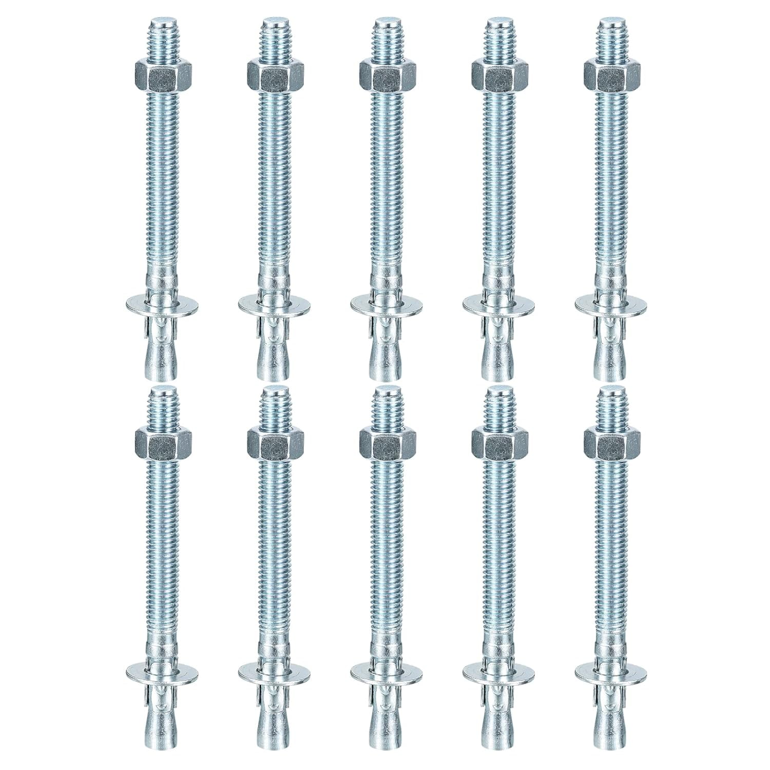 50-Pack 5/8" X 6" Carbon Steel Zinc Plated Wedge Anchors for Cement and ...