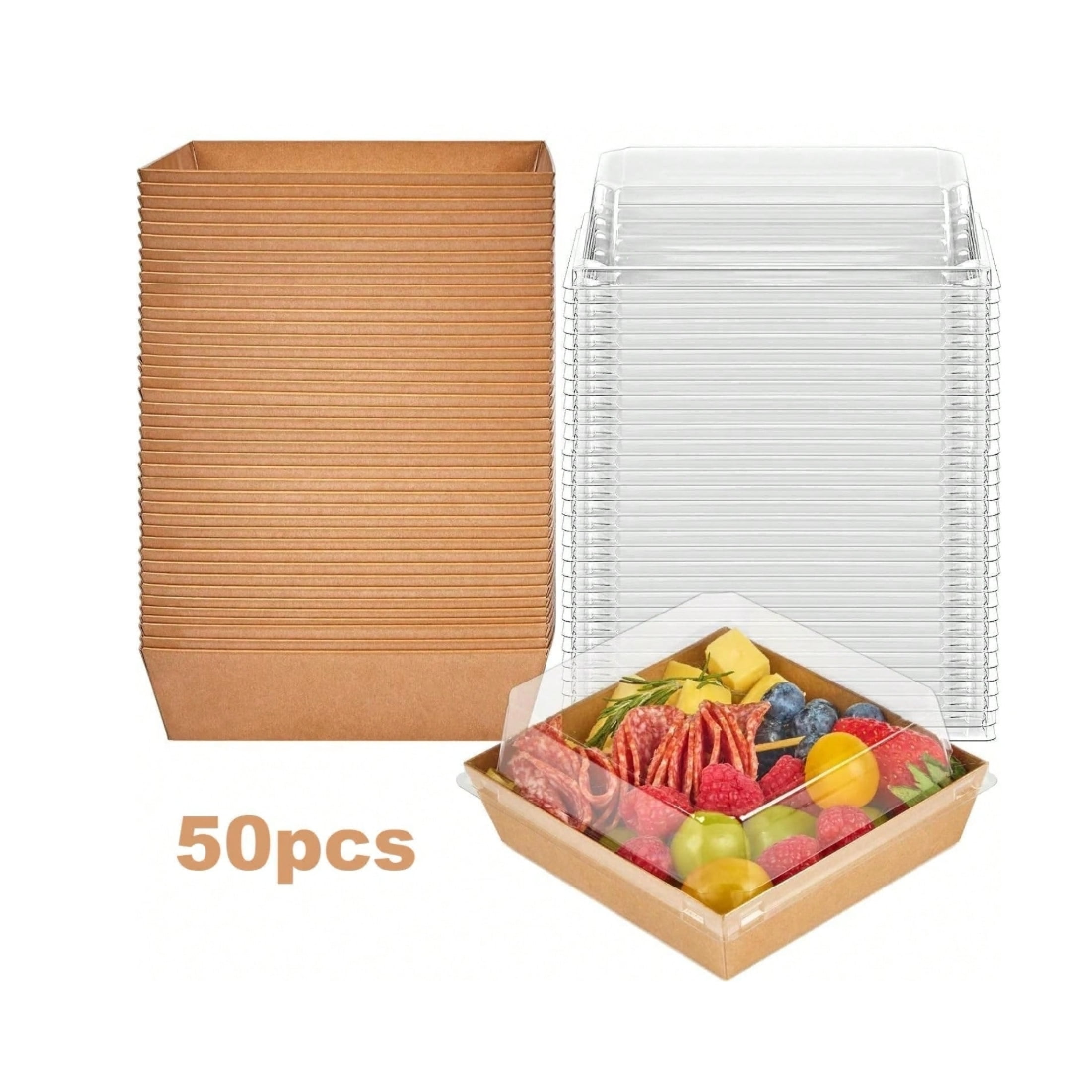 50 Pack 5 Inch Paper Charcuterie Boxes With Clear Lids, Square To Go ...