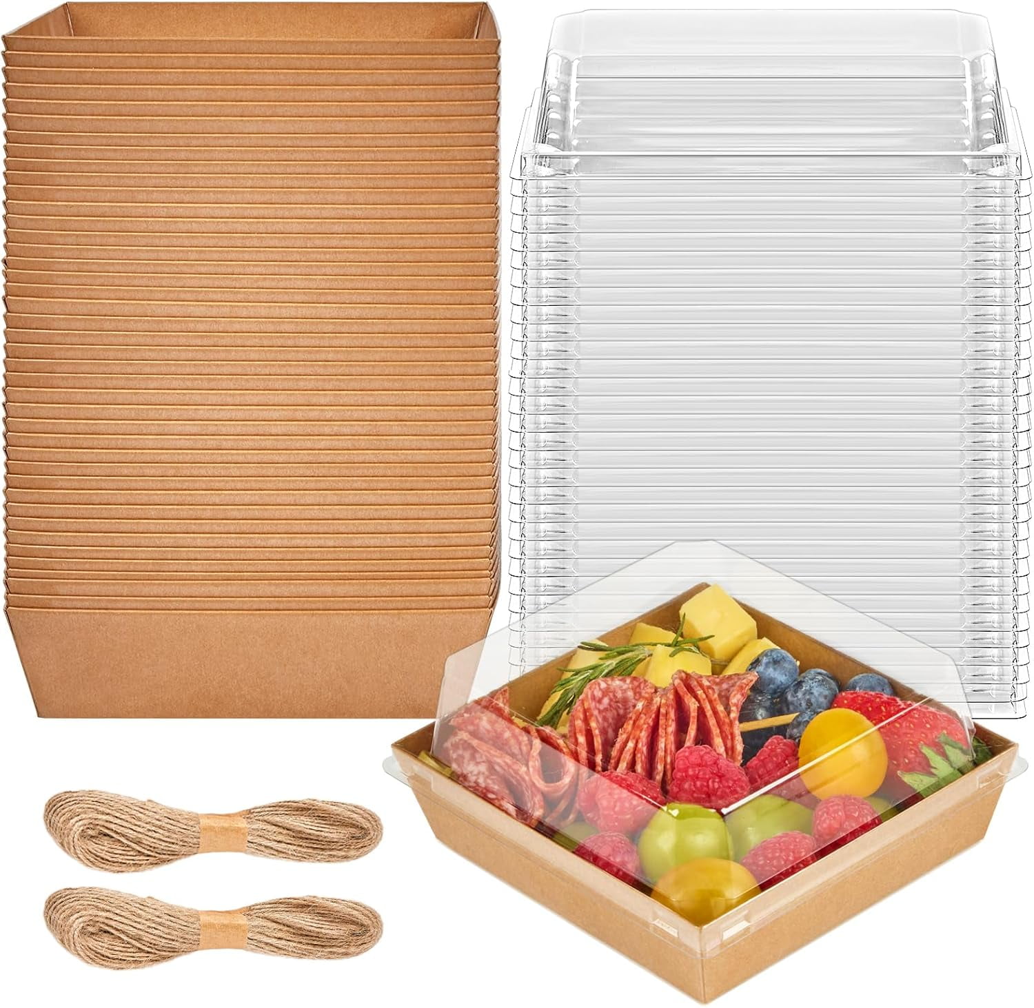 50 Pack 5 Inch Paper Charcuterie Boxes with Clear Lids, Square To Go ...