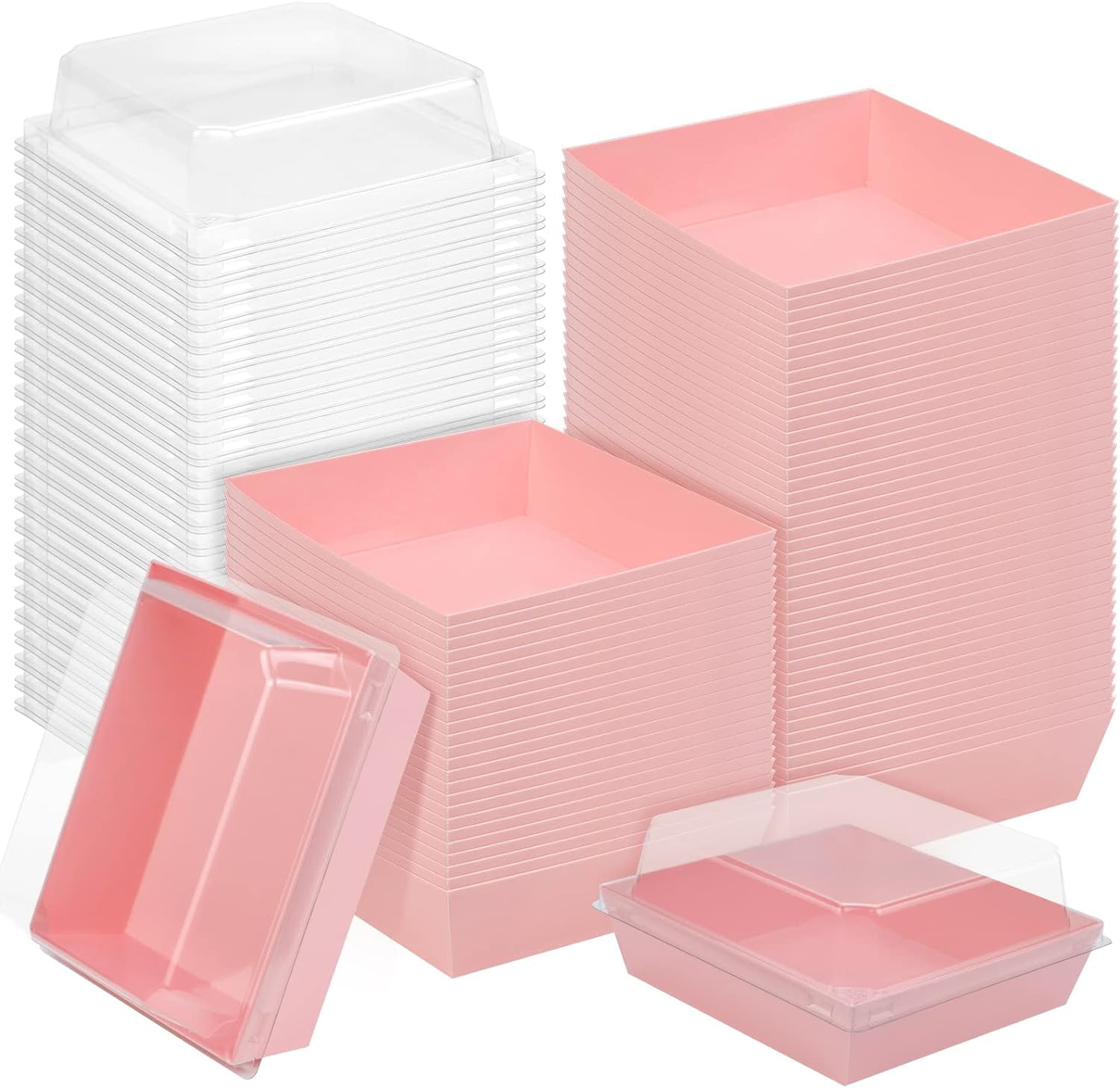 50 Pack 5 Inch Square Pink Paper Food Containers Baking Boxes with ...