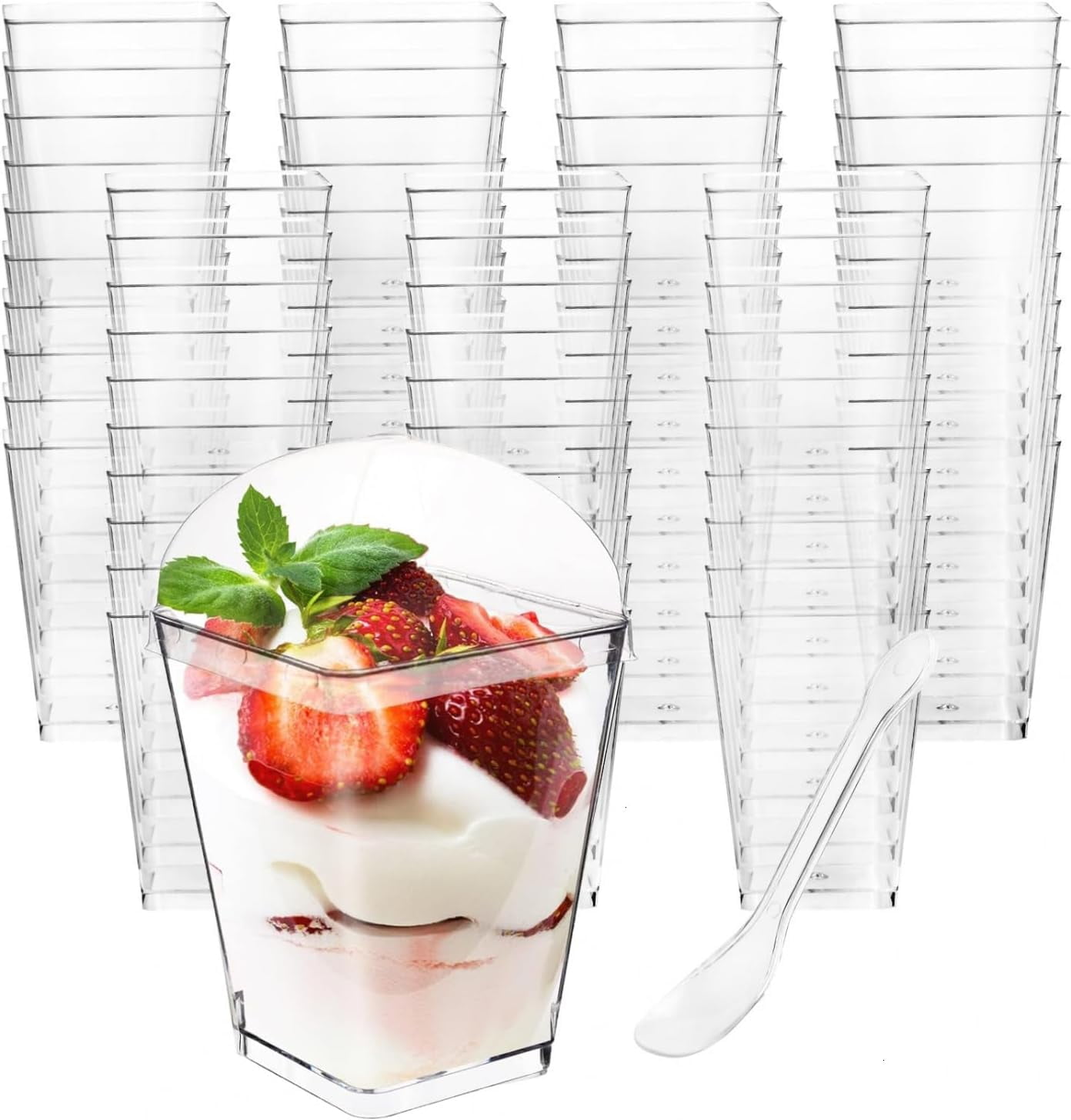 50 Pack 5 oz Plastic Dessert Cups with Lids and Spoons, Small Parfait ...