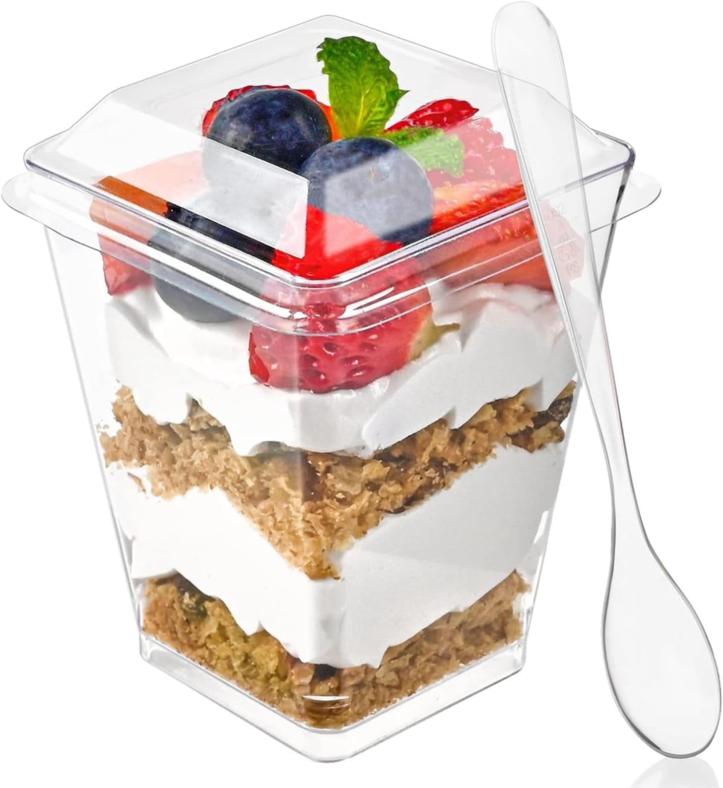 50 Pack 5 oz Plastic Dessert Cups with and Spoons, Banana Pudding Cups ...