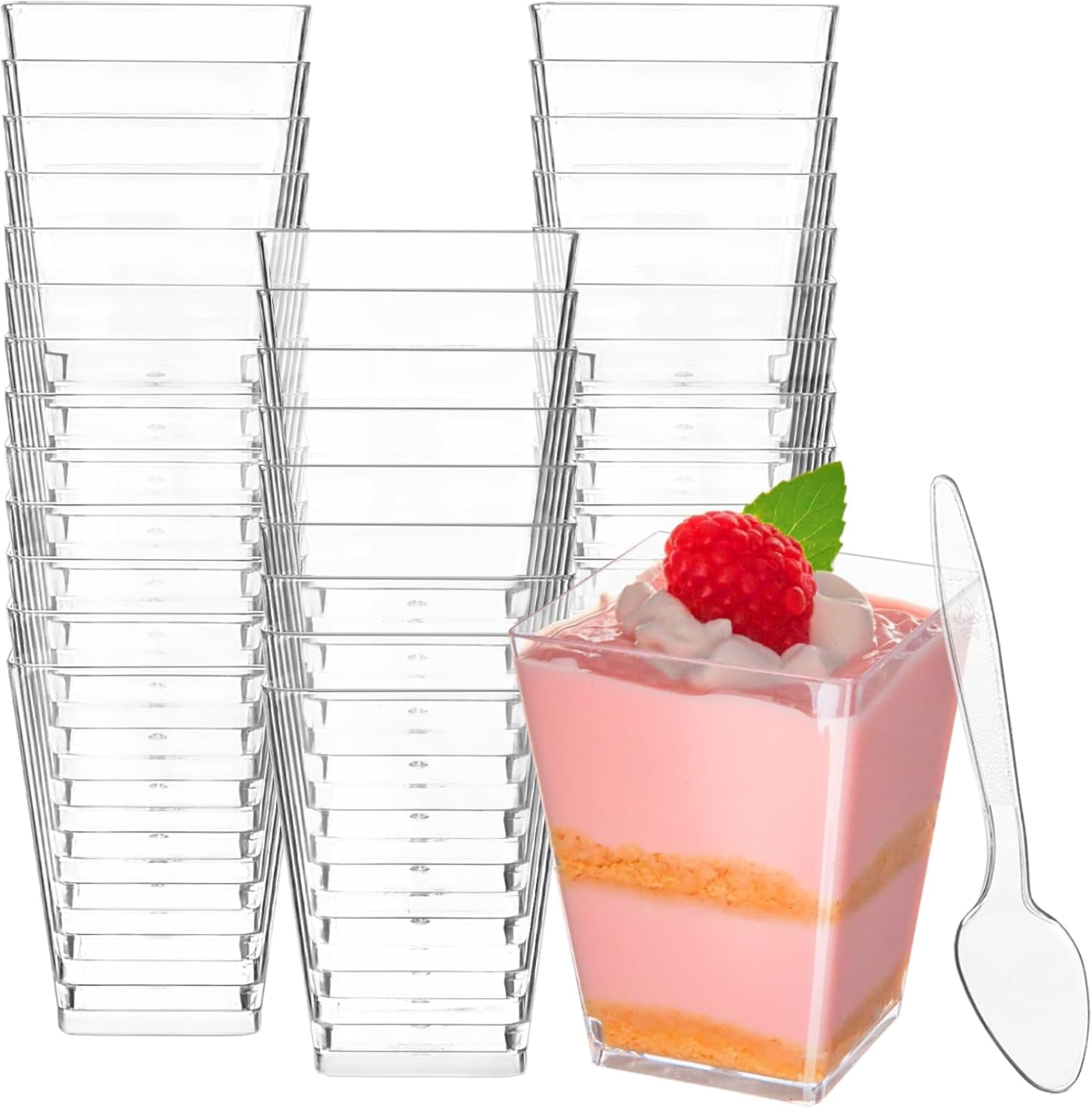 50 Pack 5 oz Square Mini Dessert Cups with Spoons - Plastic Pudding ...