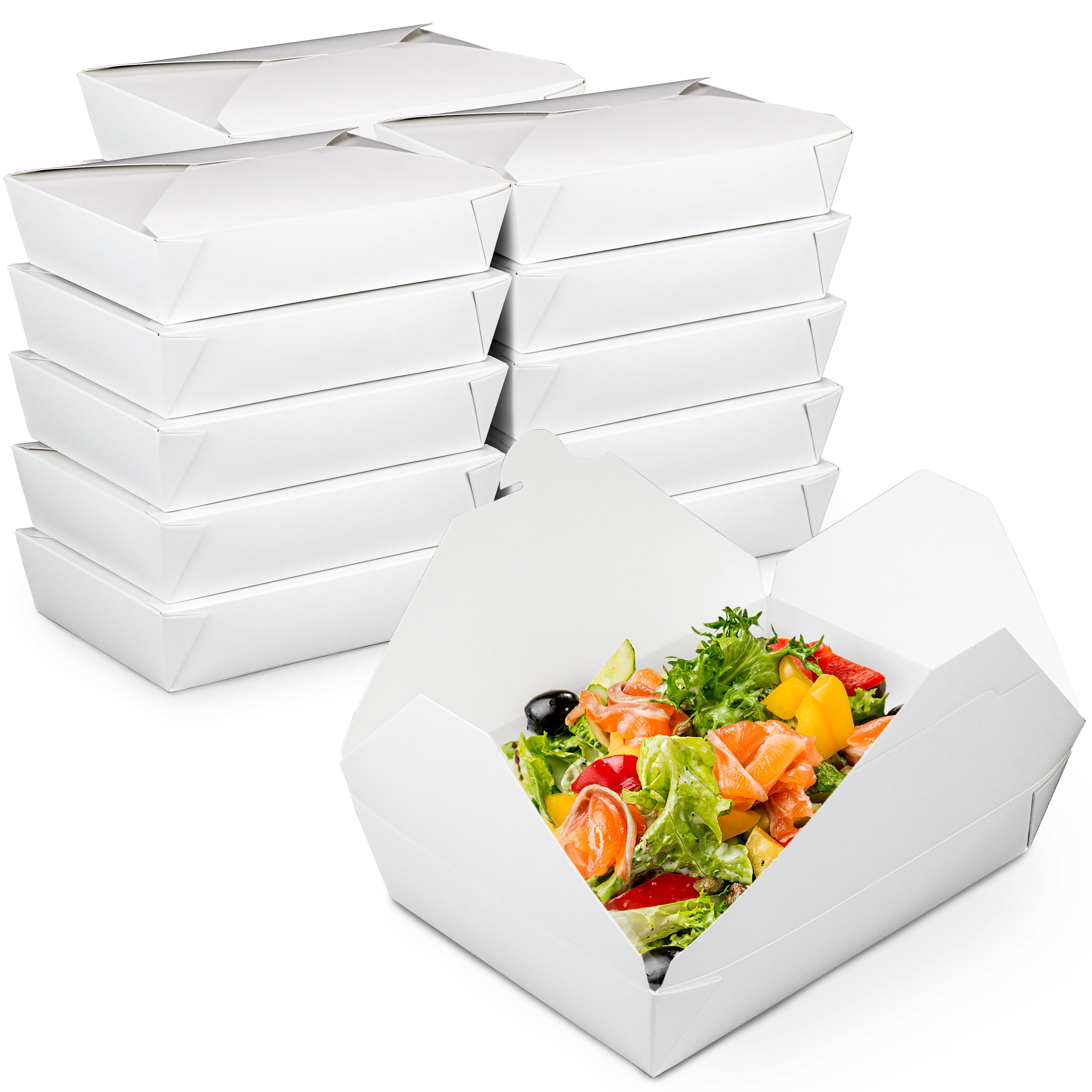 [50 Pack] 54 oz Paper Take Out Containers 8.5 x 6 x 2" - White Lunch ...