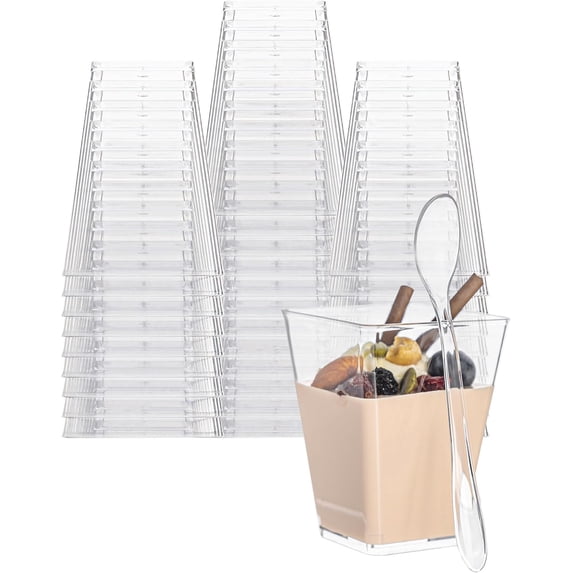 50 Pack 5oz Clear Mini Dessert Cups with Spoons, Square Plastic Yogurt ...
