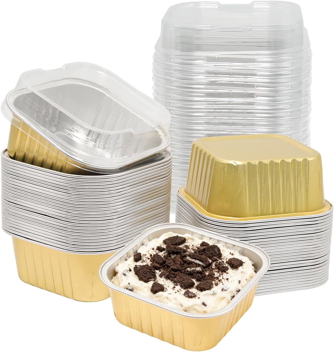 50 Pack 5oz Mini Square Cake Pans with Lids, Aluminum Foil Mini Cake ...
