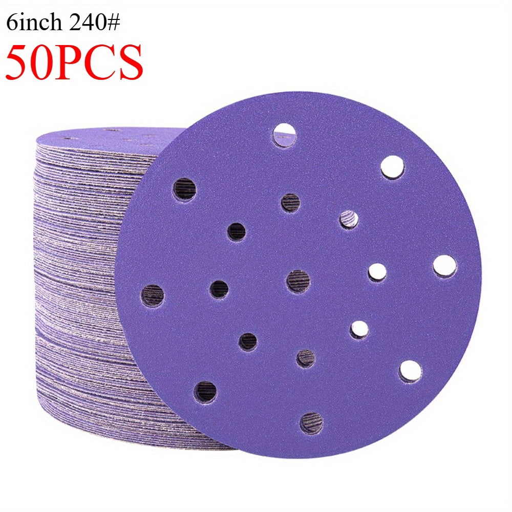 50 Pack 6 Inch 17 Hole Purple Ceramic Sanding Discs 60-800 Grit Hook ...