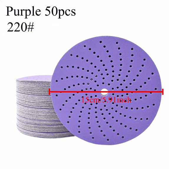 50 Pack 6 Inch Cyclone Multi-Hole Purple Ceramic Sanding Discs 60# Grit ...
