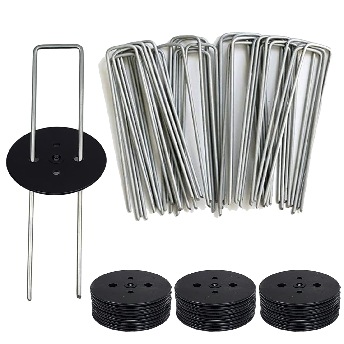 50 Pack 6" Inch Landscape Staples with Gasket Washer Caps - Metal ...