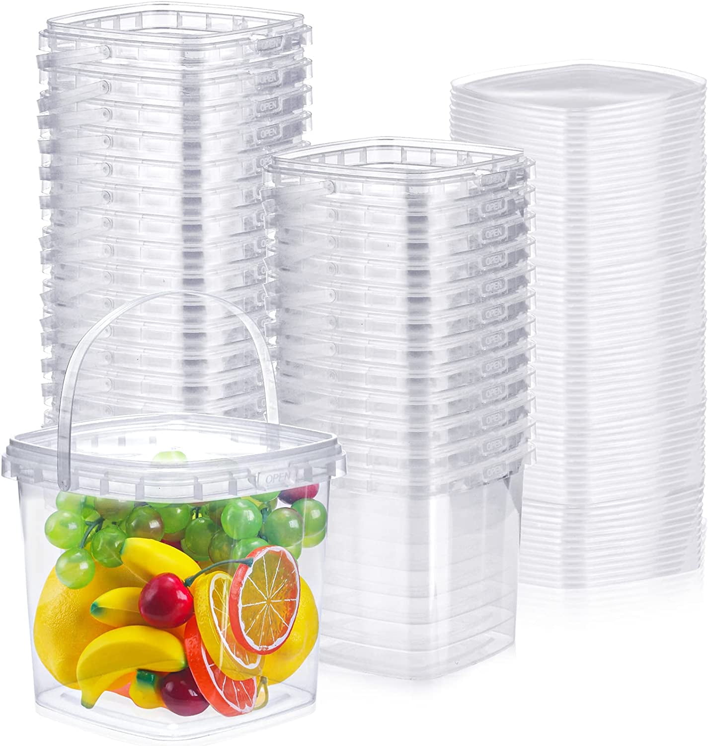 50 Pack 68 oz Square Deli Containers with Lids Clear Plastic Food ...