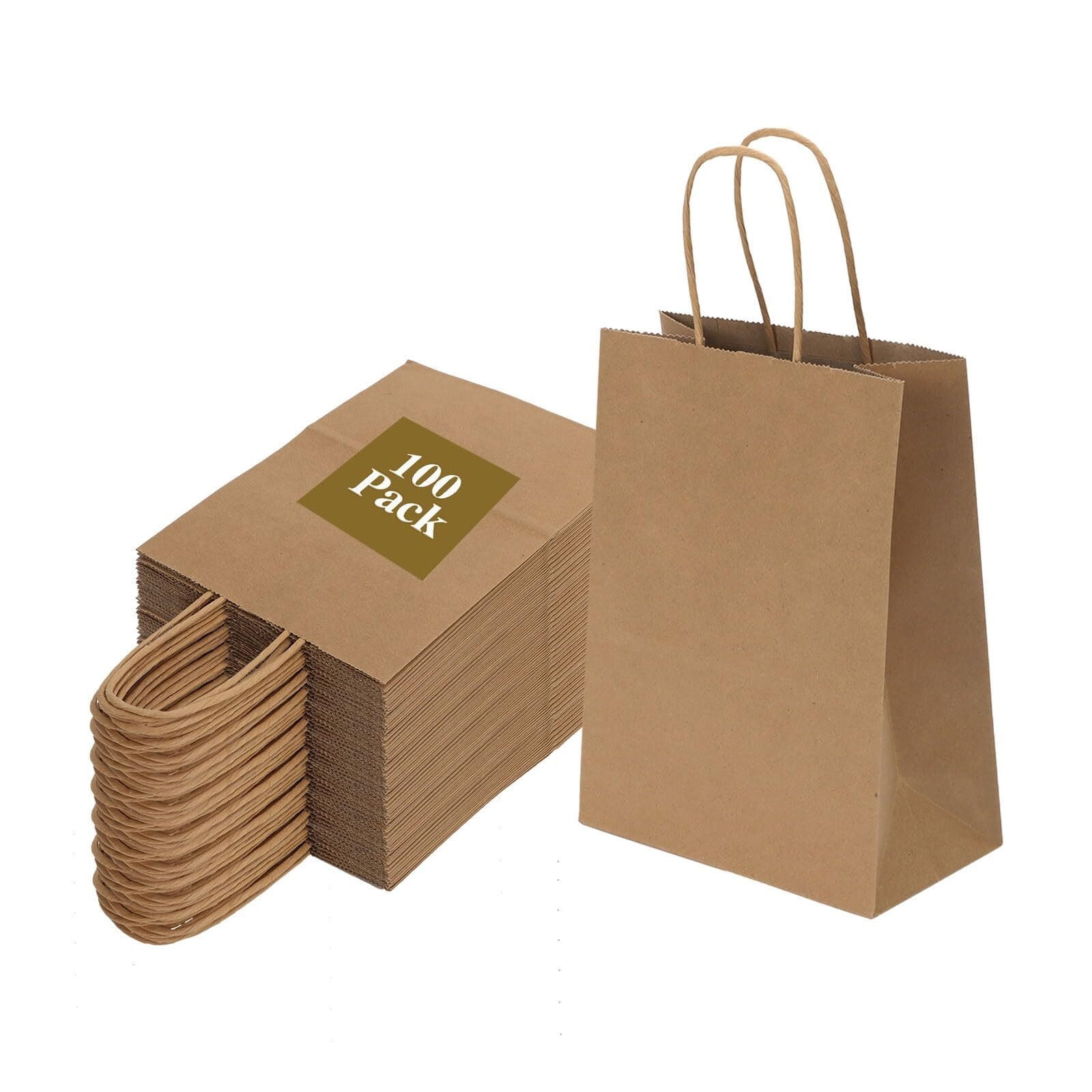 50 Pack 6x3.25x8 Inch Small Brown Paper Bags with Handles Bulk, Kraft ...