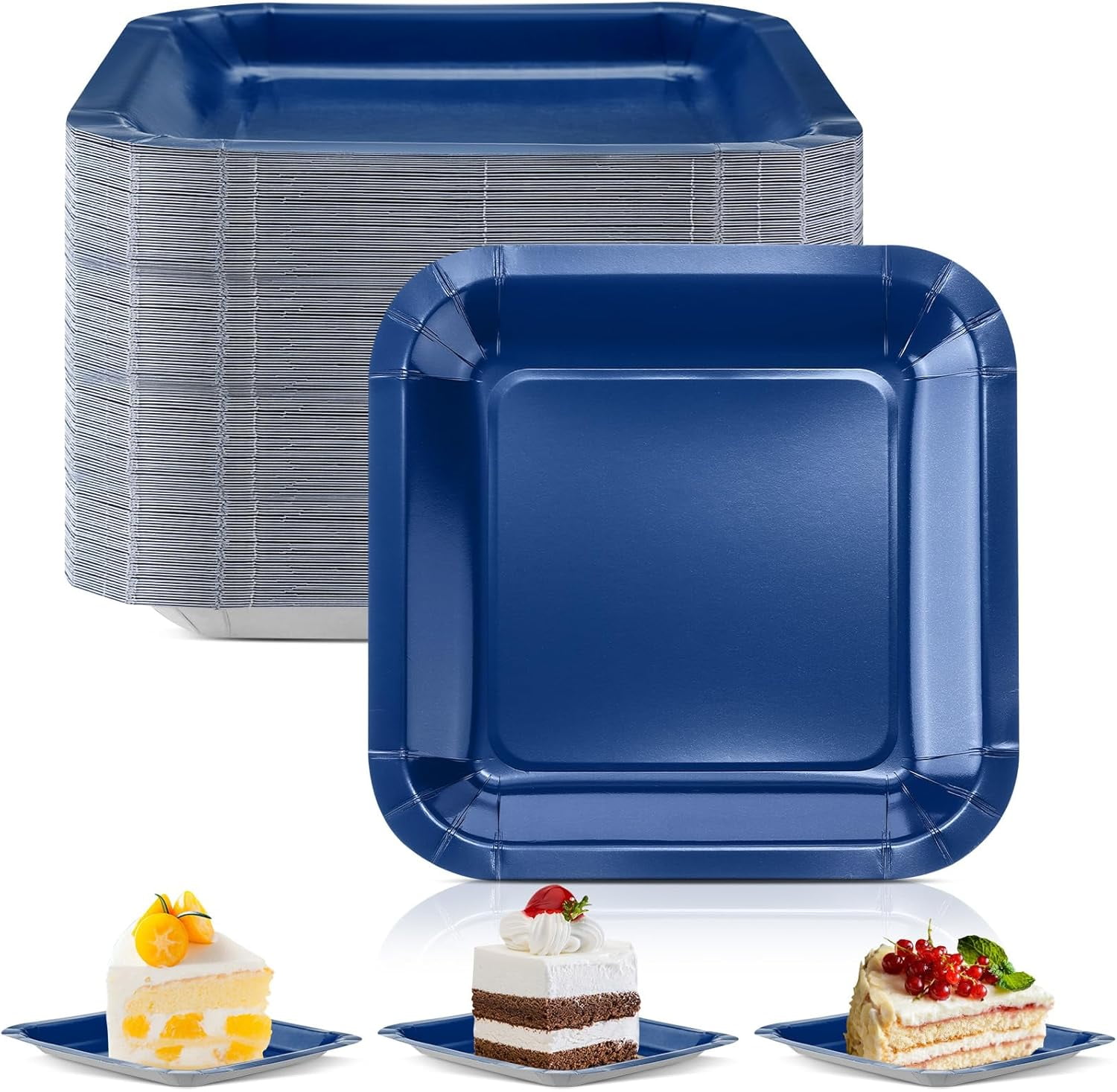 50 Pack 7 Inch Paper Square Plates Appetizer Disposable Cake Plates ...