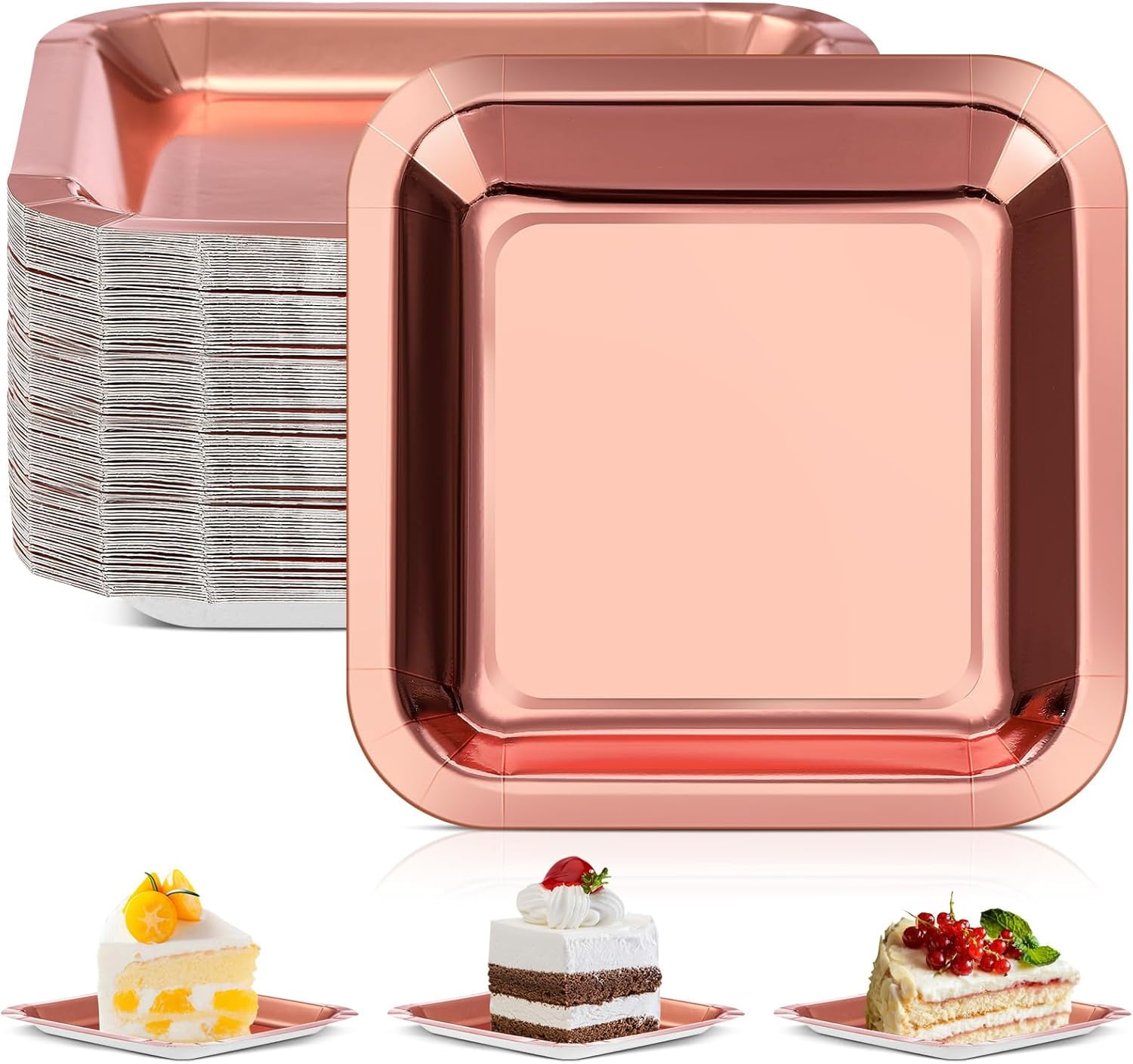 50 Pack 7 Inch Paper Square Plates Appetizer Disposable Cake Plates ...
