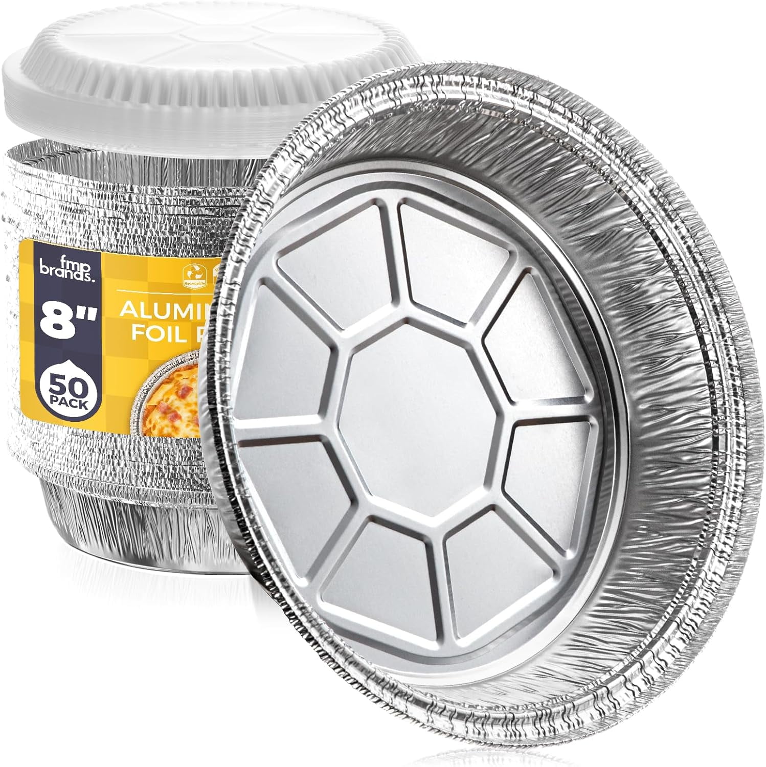 50 Pack 8" Round Aluminum Foil Pans with Clear Dome Lids, Pie Tins ...