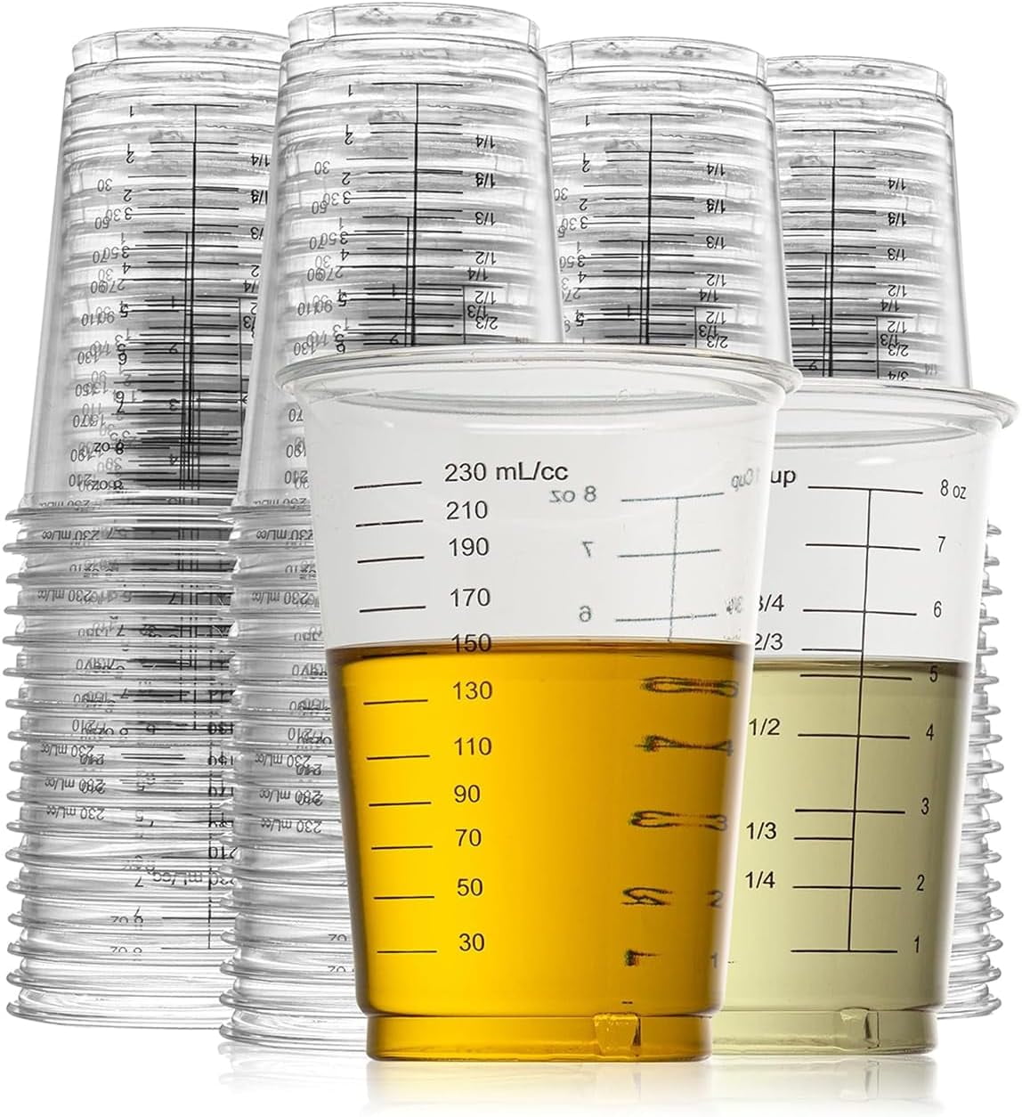 50 Pack 8 oz Clear Disposable Plastic Measuring Cups, Multipurpose Cups ...