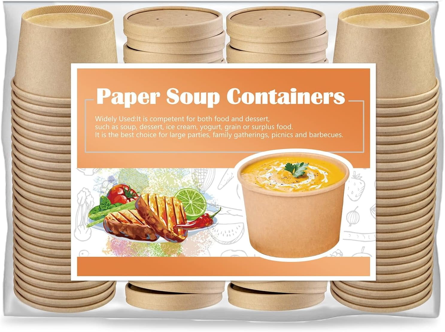 50 Pack 8 oz Disposable Paper Soup Cups with Lids, Disposable Soup ...