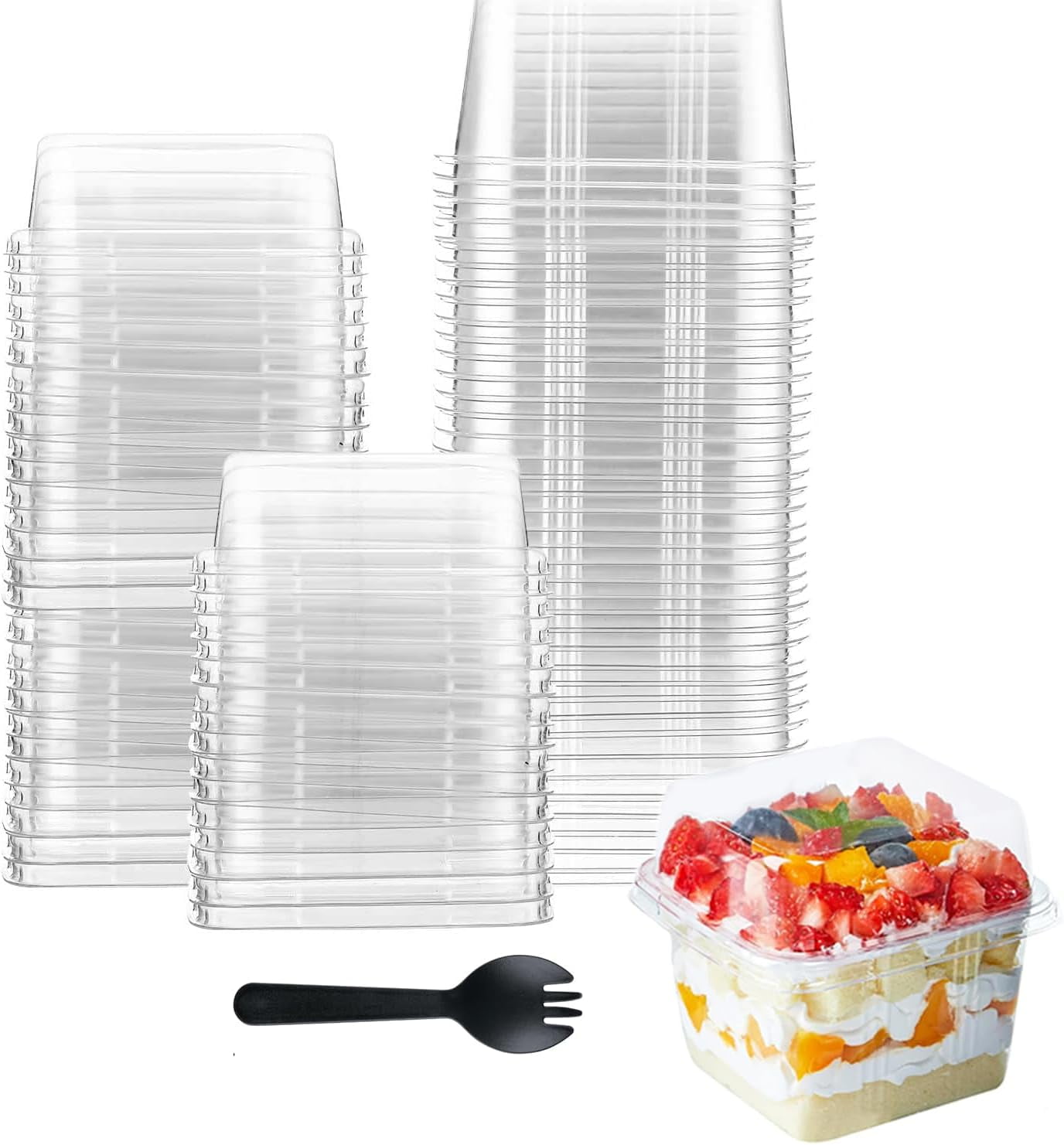50 Pack 8 oz Plastic Dessert Cups with Lids and Spoons, Square Parfait ...