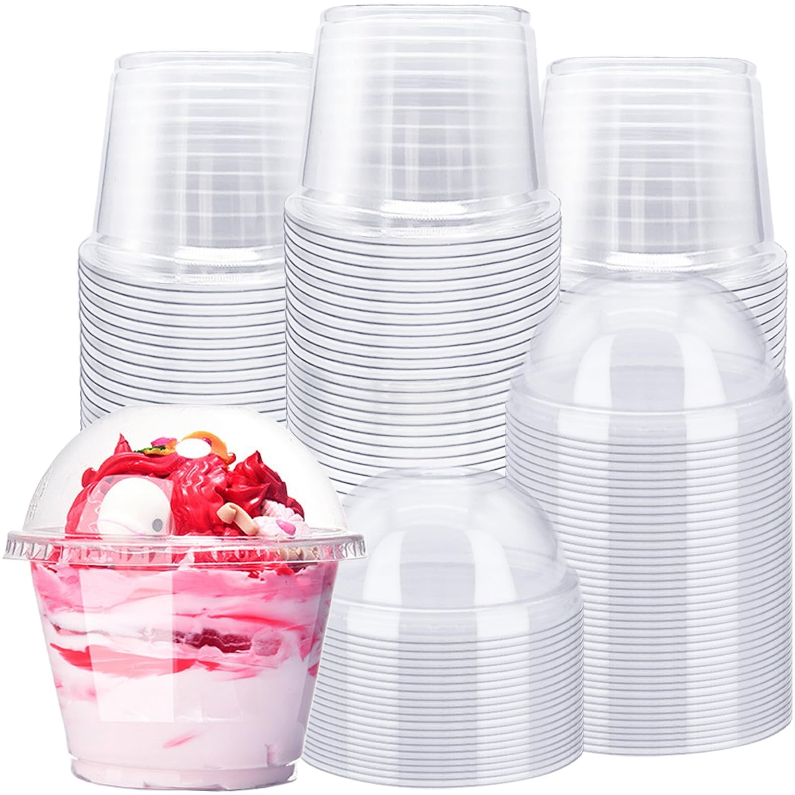 50 Pack 8oz Disposable Clear Plastic Cups with Dome Lids, PET Dessert ...