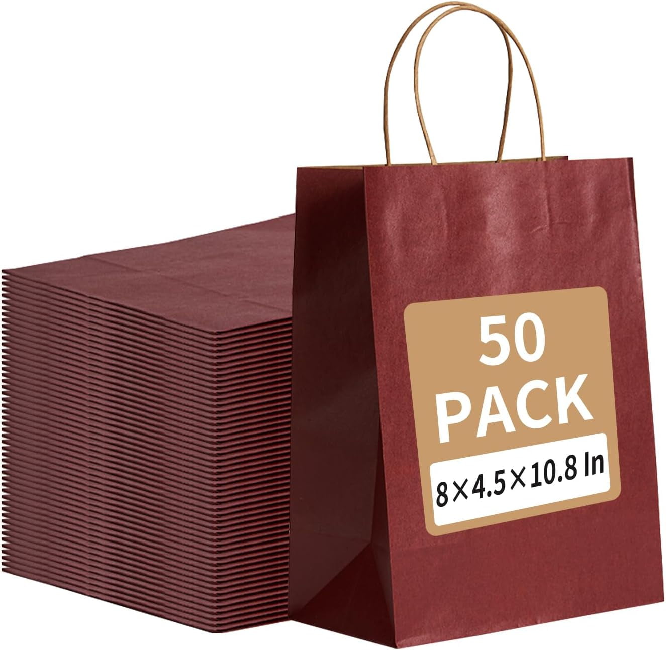 50 Pack 8x4.5x10.8 Inch Medium Red Paper Bags with Handles Bulk, Bags ...