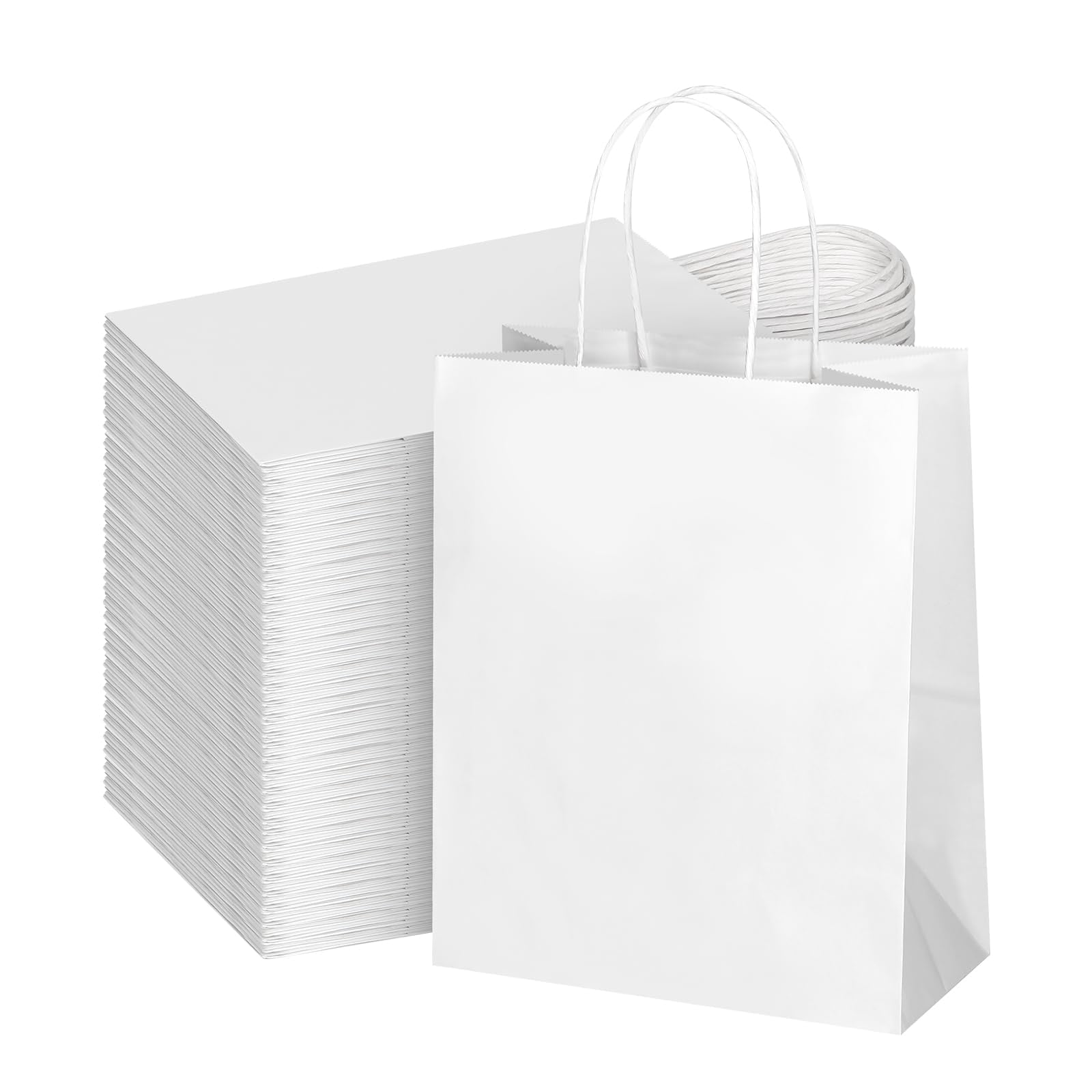 50 Pack 8x4.75x10 inch Medium White Kraft Paper Bags with Handles Bulk ...
