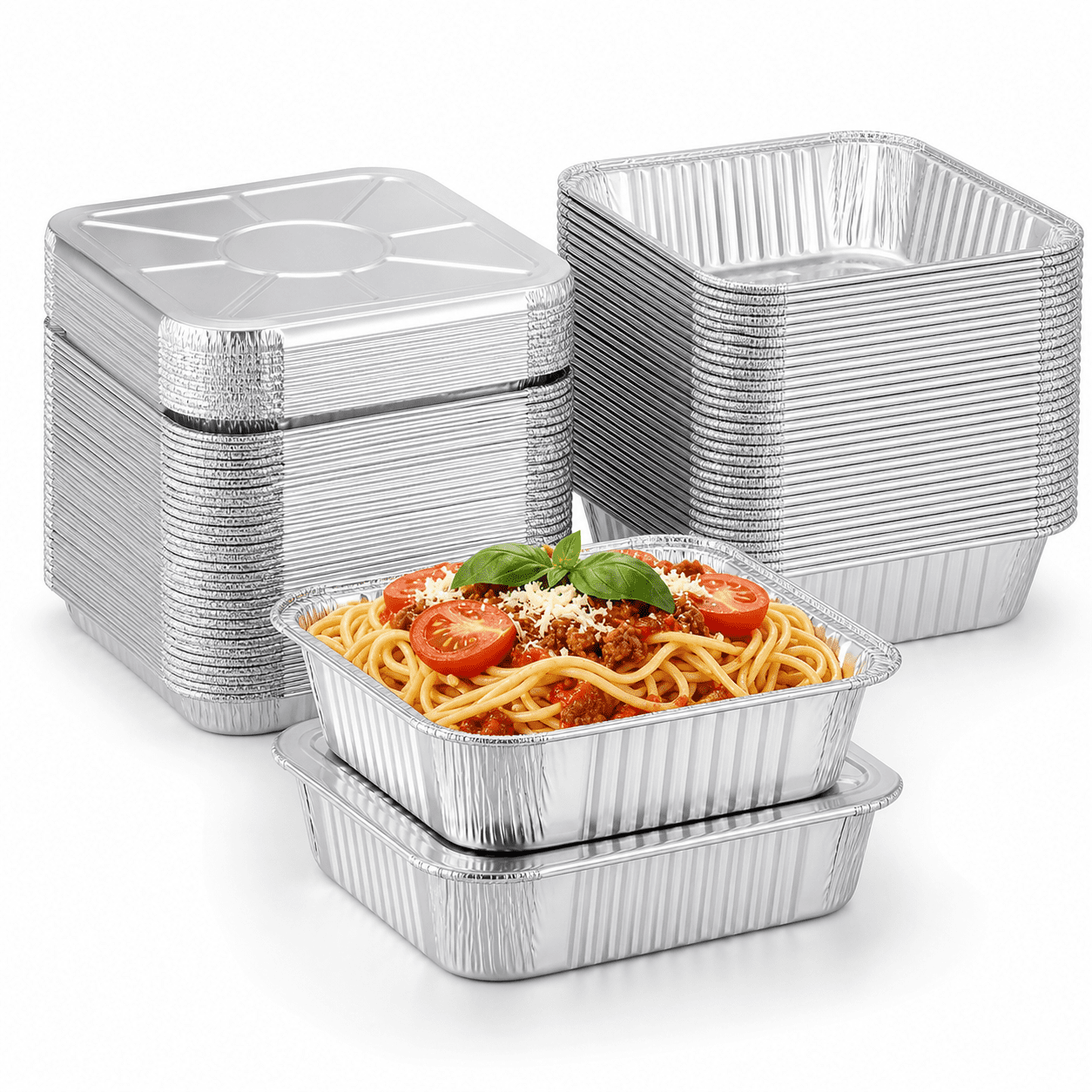 50 Pack 8x8 Aluminum Pans With Lids - Disposable Square Foil Tin Baking ...