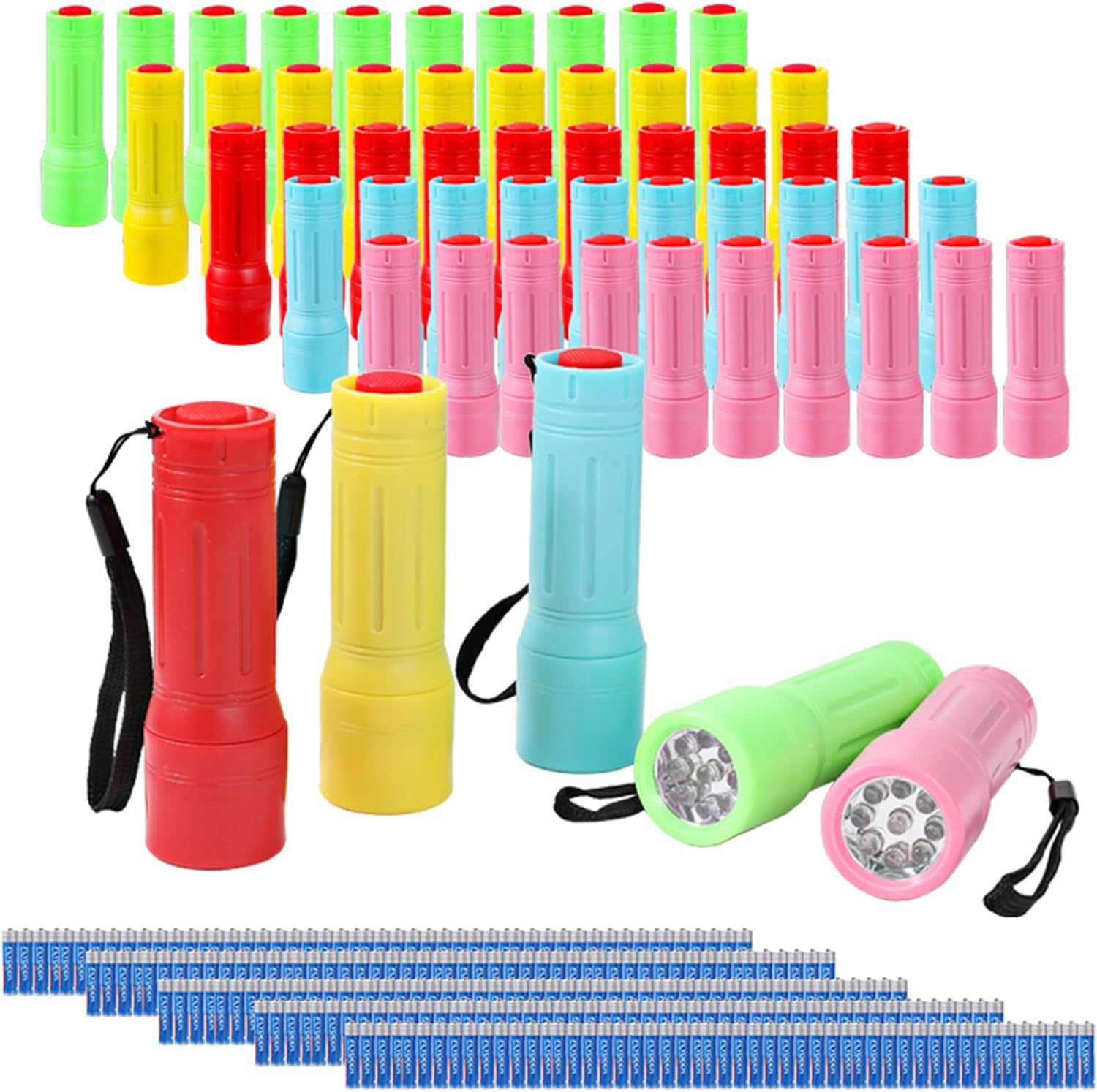 50 Pack 9-LED Mini Flashlight Bulk, Small Multicolor Flashlights for ...