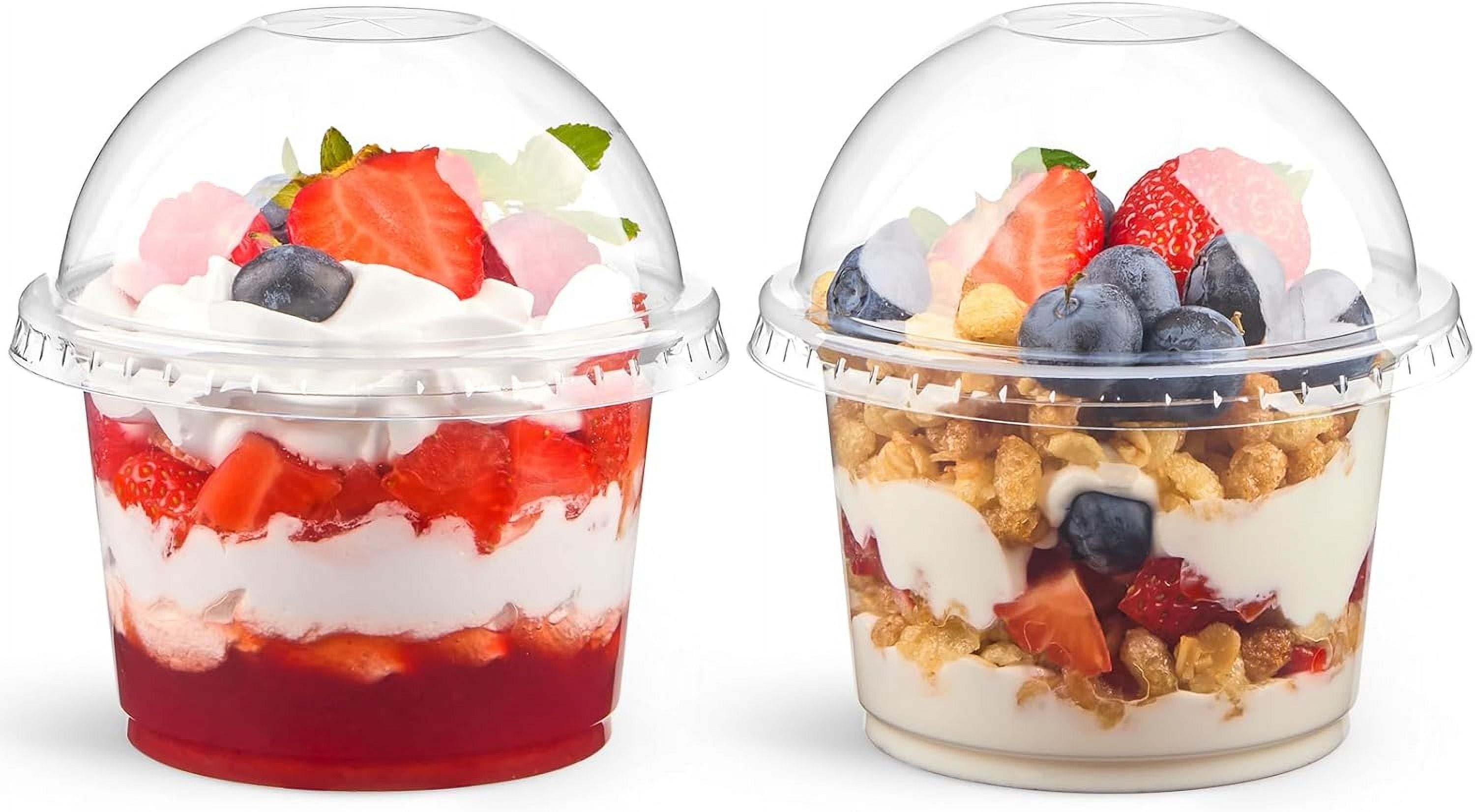 50 Pack 9 OZ Clear Plastic Cups with Dome Lids, Dessert Cups Parfait ...