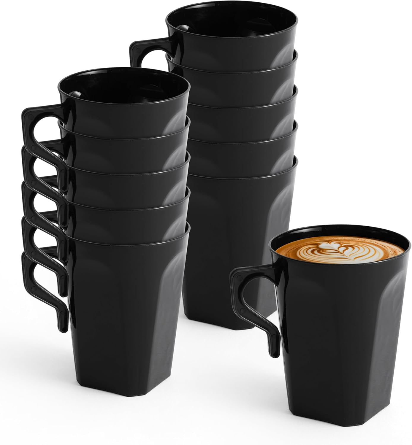 50 Pack 9 Oz Plastic Coffee Cups with Handles (Black) Disposable Tea ...