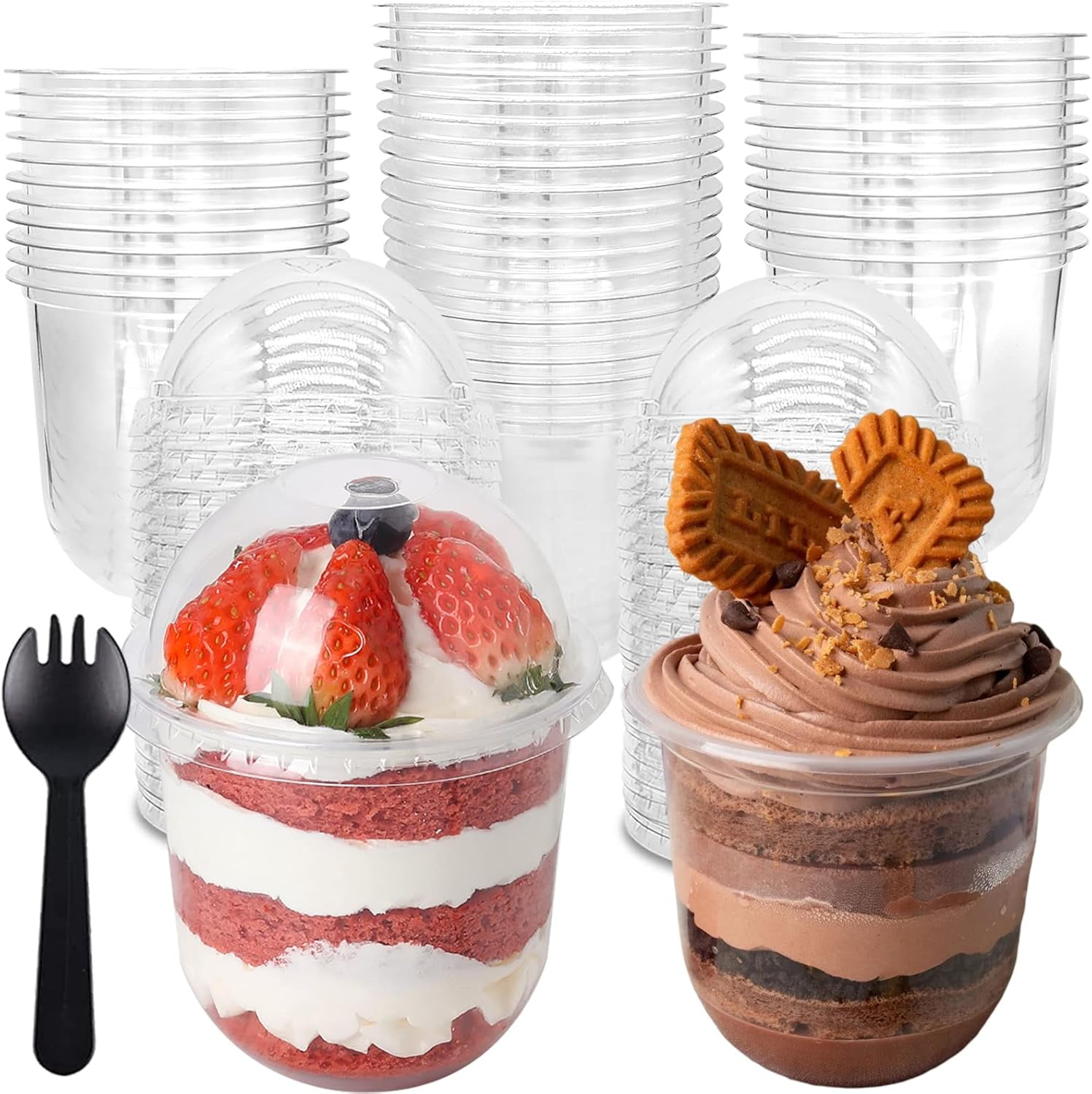 50 Pack 9 oz Clear Plastic Dessert Cups with Dome Lids,No Hole ...
