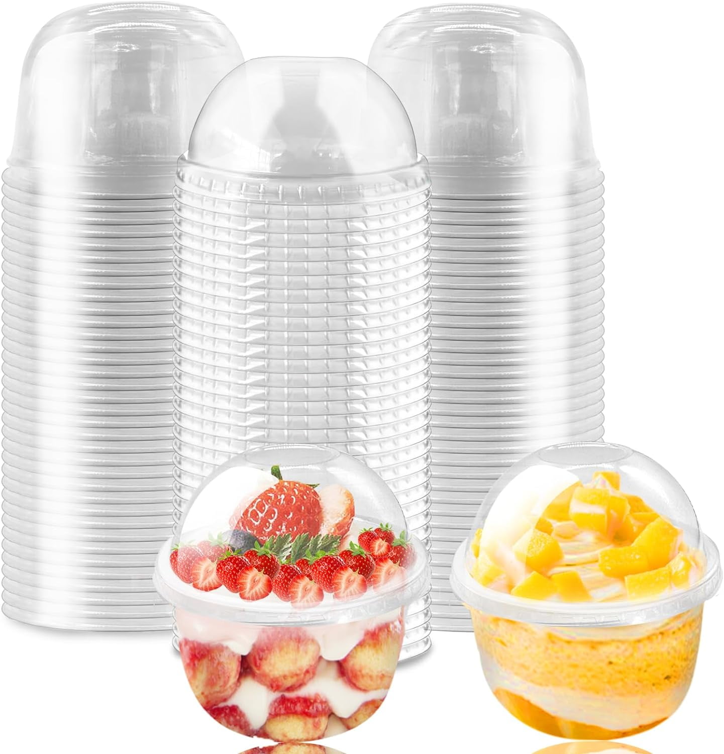 50 Pack 9oz Clear Plastic Cups with Dome Lids,Disposable Dessert Party ...