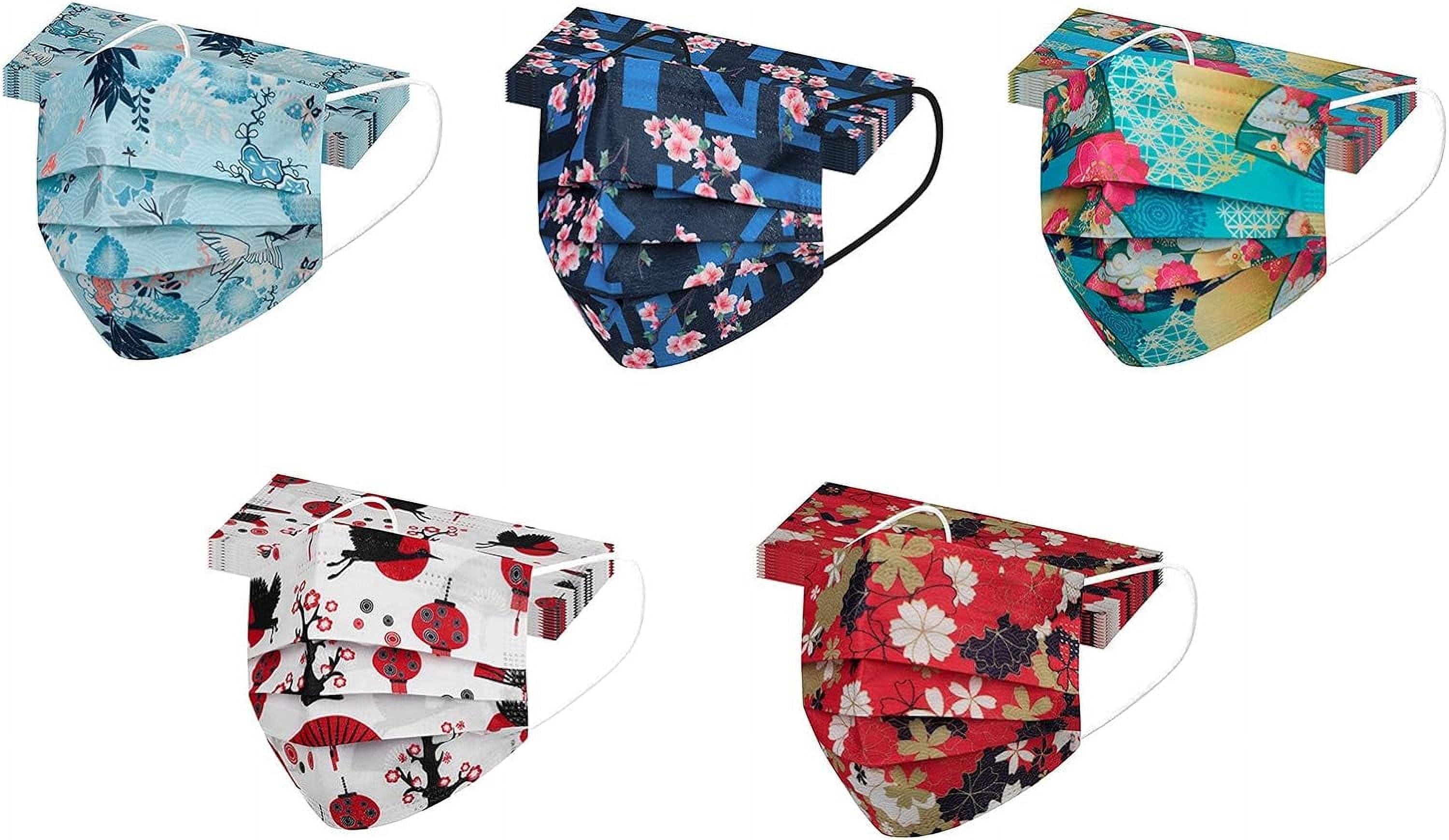 50 Pack Adults Disposable Face_Masks with Floral Designs, 3 Ply ...
