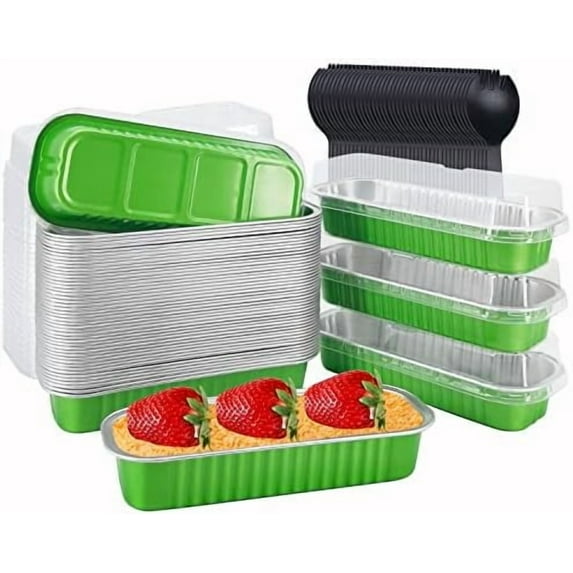50 Pack Aluminum Baking Pans with Lids, 6.8oz Mini Loaf Pans,Rectangle ...