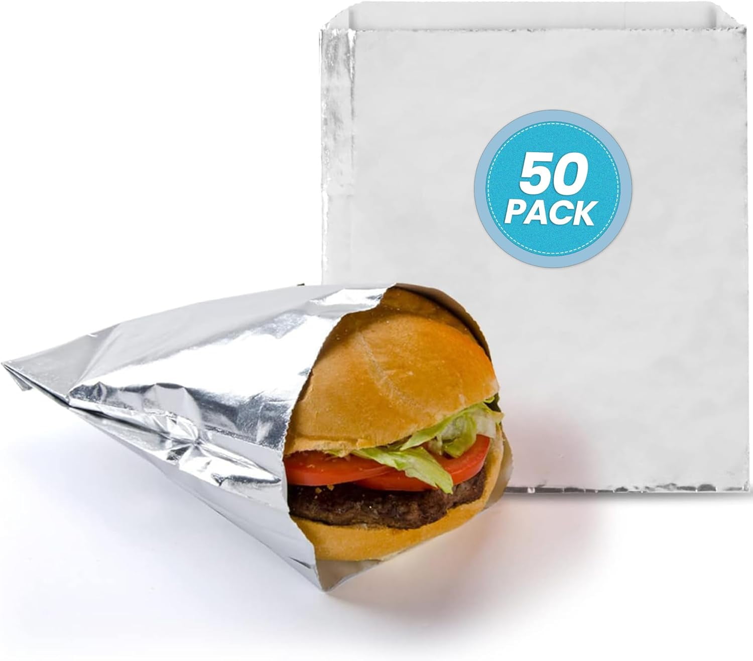 50 Pack Aluminum Hamburger Bags – Grease-Resistant Burger Wrappers for ...