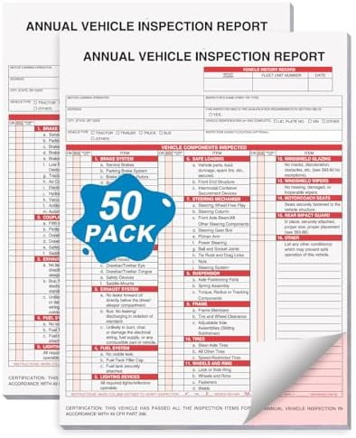 50 Pack Annual Vehicle Inspection Report Form Detailed Driver's Vehicle ...