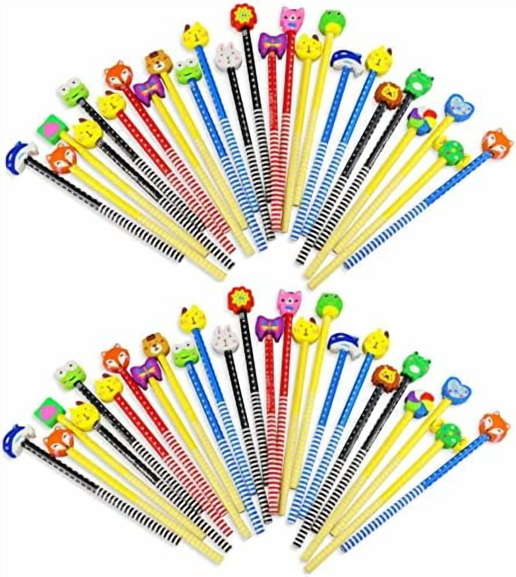 50 Pack Assorted Colorful Cartoon Animal Pencil With Erasers Toppers ...