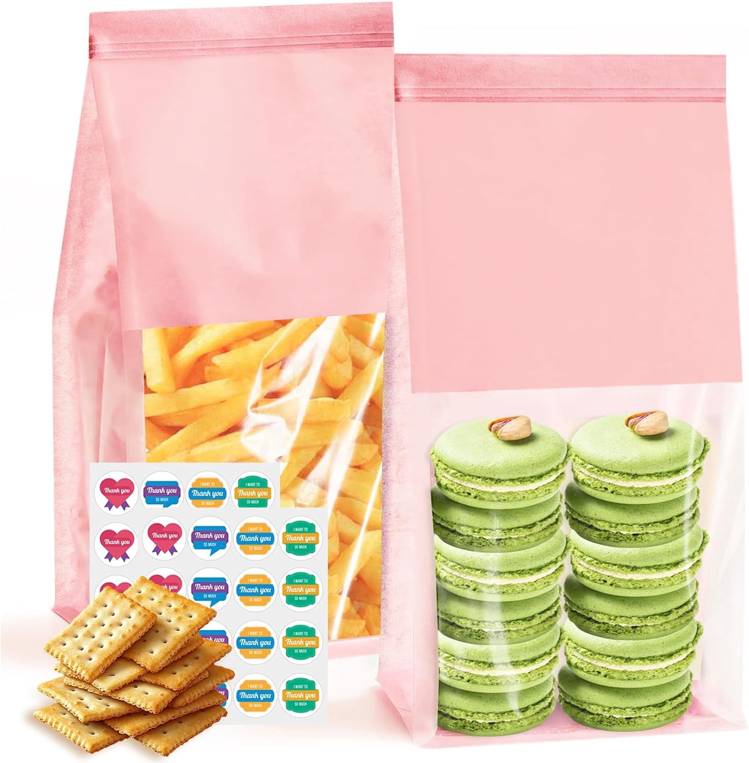 50 Pack Bakery Bags with Window - Reusable Cookie Bags With Seal Can ...