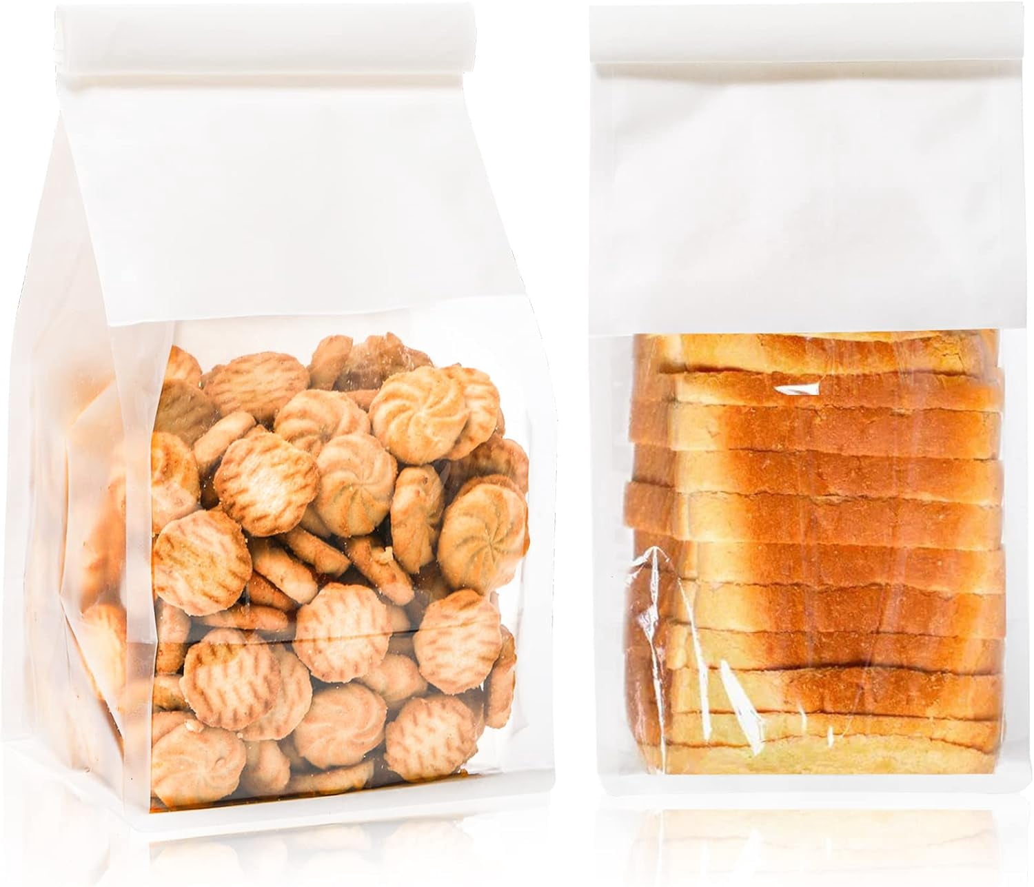 50 Pack Bakery Bags with Window, White Kraft Paper Bag with Tin Tie Tab ...