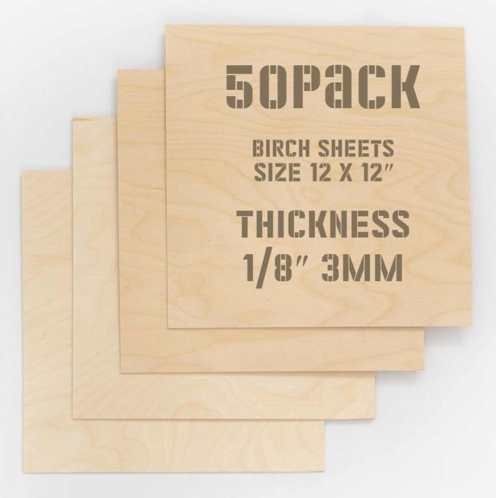 50 Pack Baltic Birch Plywood 3mm 1/8 12x12 Inch Thin Wood Square Sheets ...
