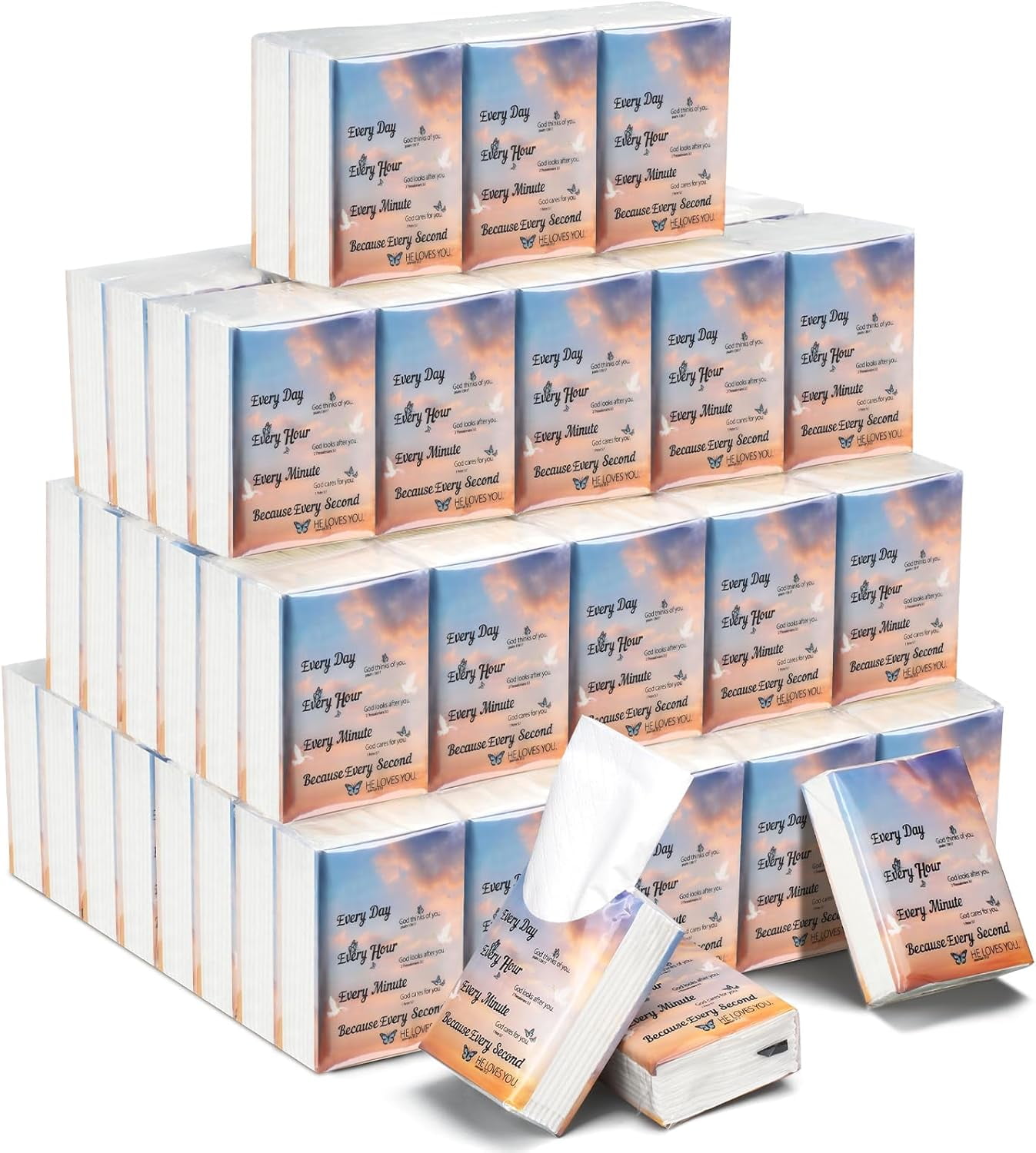50 Pack Bible Verse Pocket Tissues Christian Travel Packs Bulk 500 ...