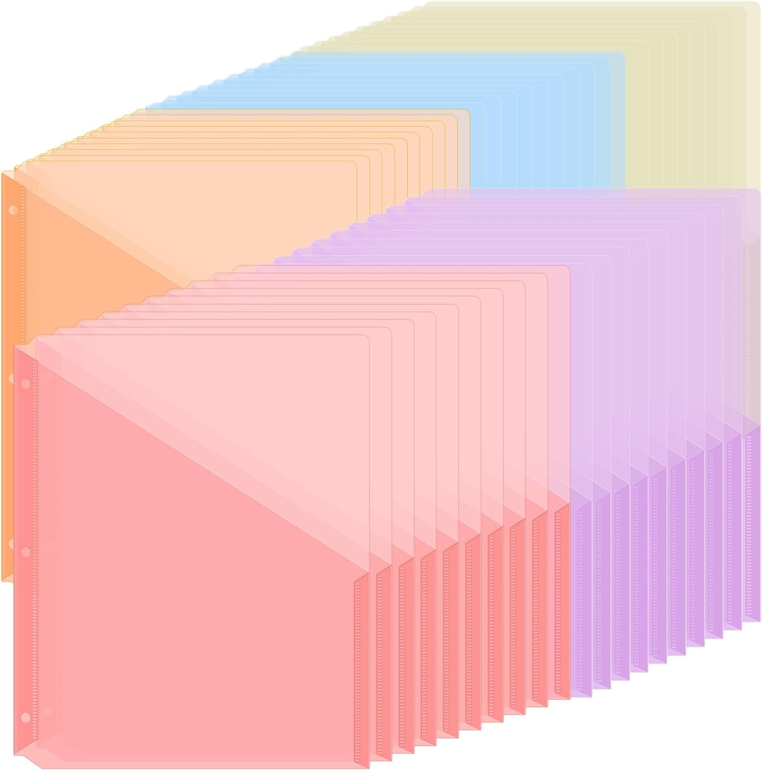 50 Pack Binder Pockets 3 Hole Punch Clear Plastic Document Folders ...