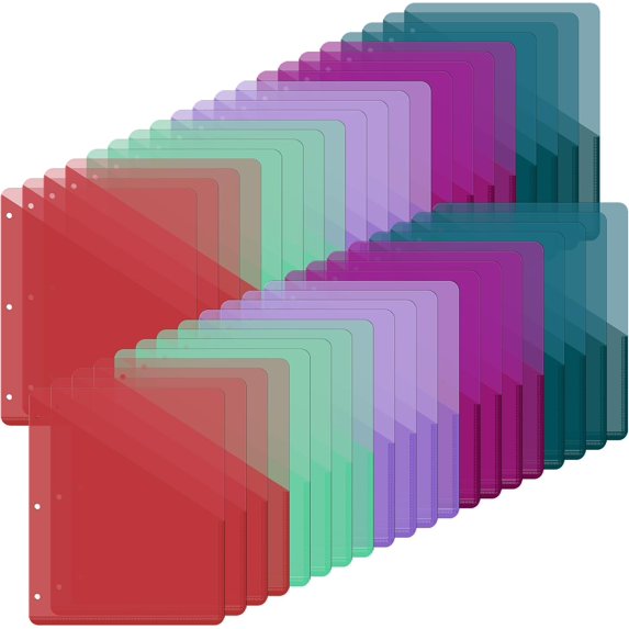 50 Pack Binder Pockets 3 Hole Punch Clear Plastic Document Folders ...