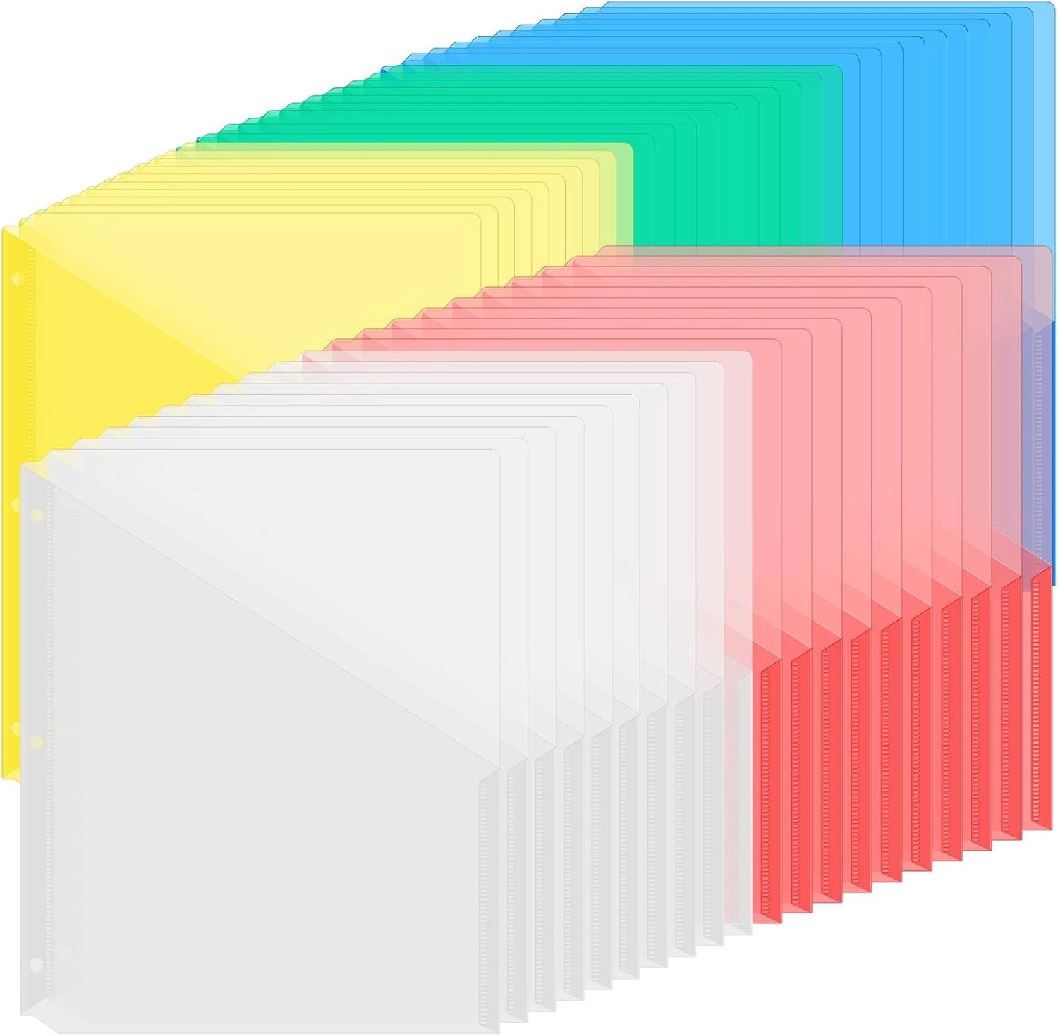 50 Pack Binder Pockets 3 Hole Punched Clear Plastic Folders Binder ...