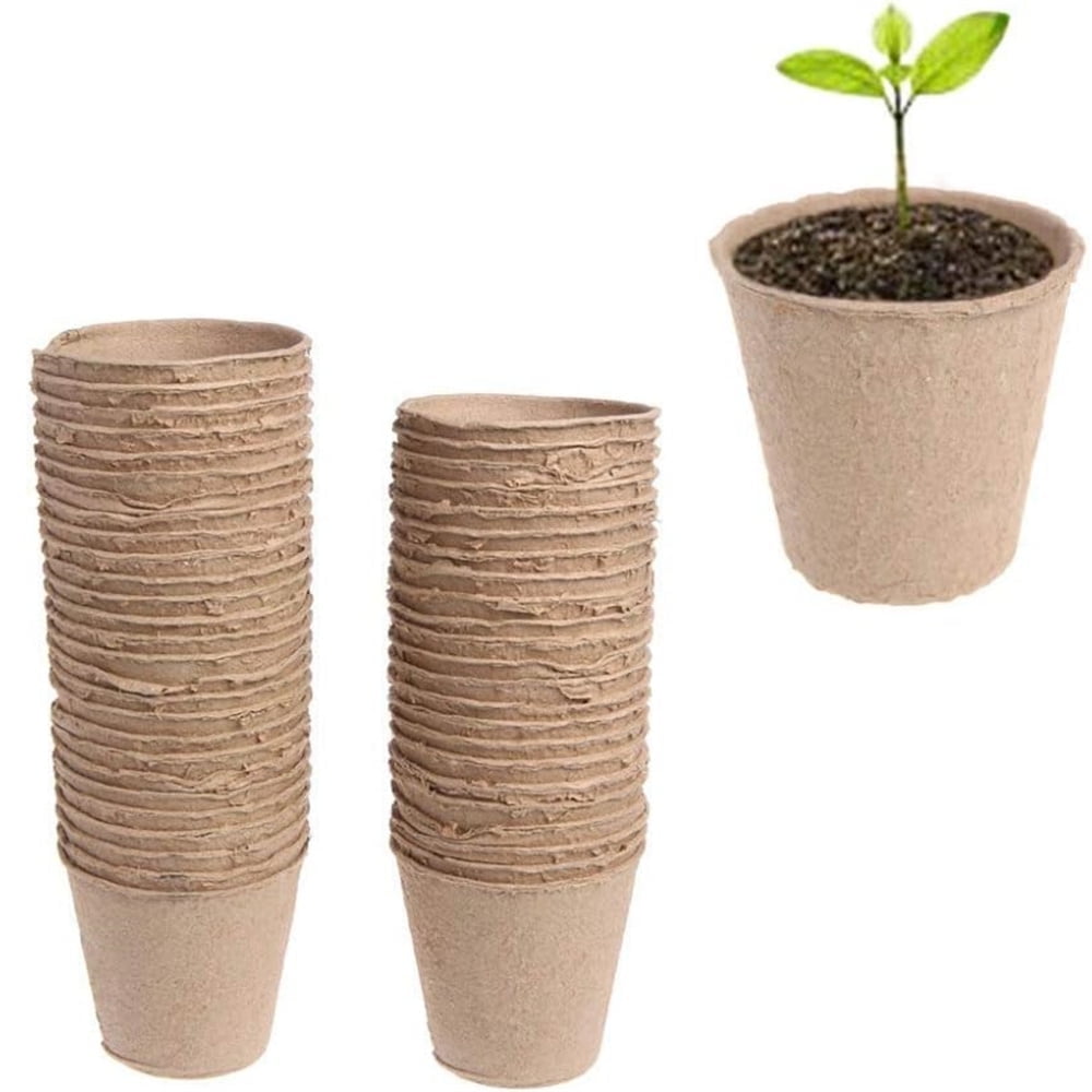 50 Pack Biodegradable Small Plant Pots,Round Nursery Seedling Pots,Seed ...
