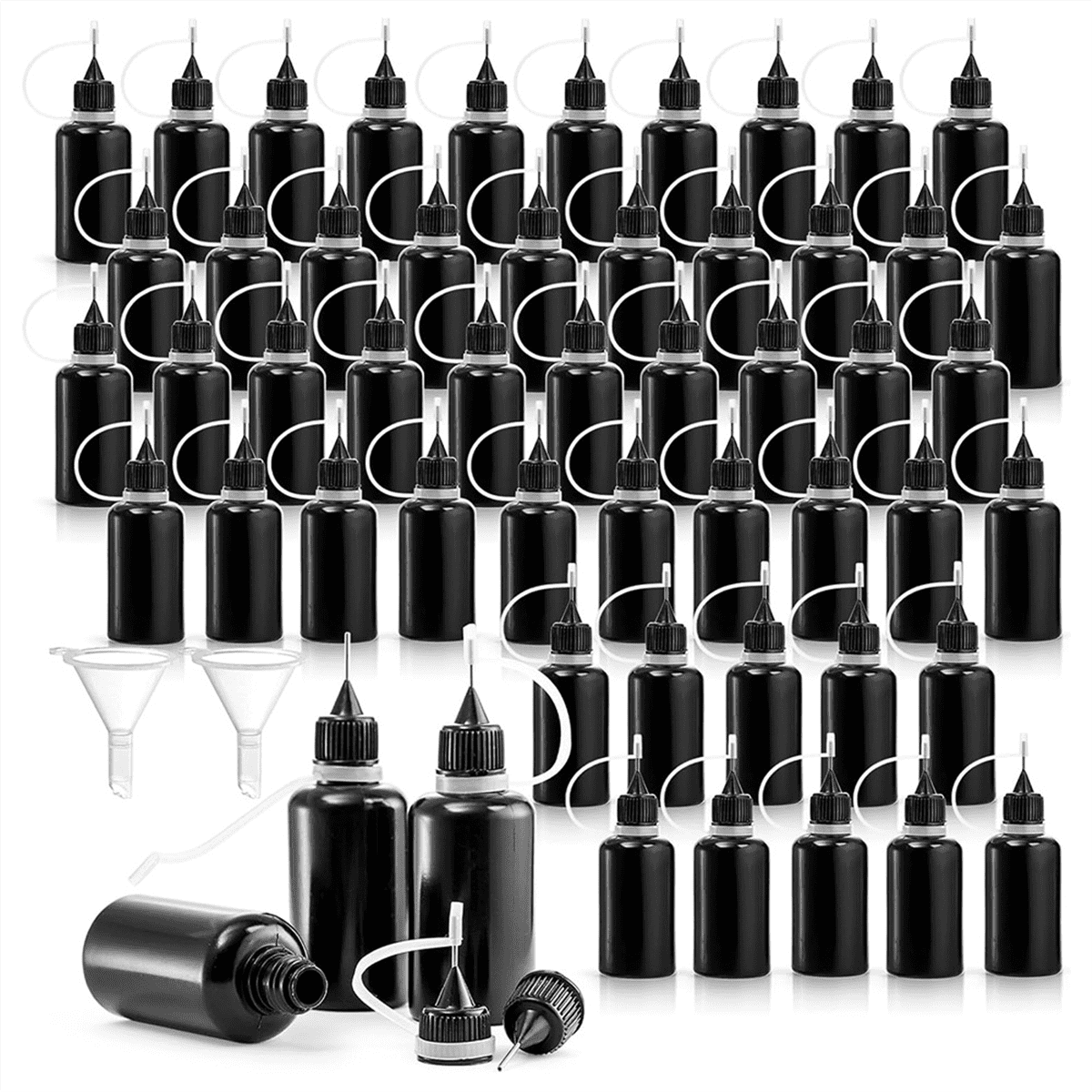 50 Pack Black Precision Tip Applicator Bottles with 2 Funnels, 1 Oz ...